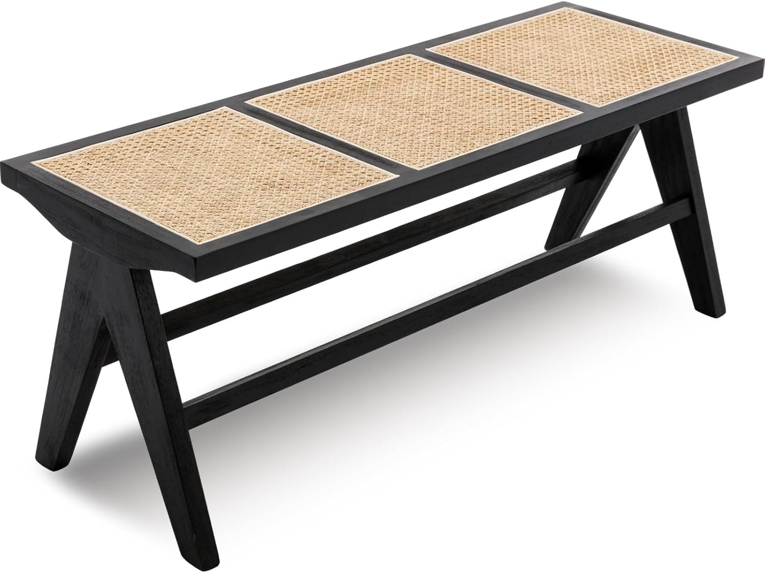 Amazon.com: ZHENGHAO 45” Modern Wood Bench with Rattan,Farmhouse ...