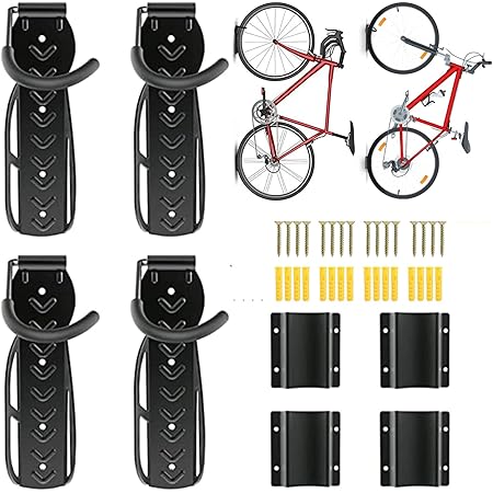 Etoolia 4 Pcs Heavy Duty Bike Wall Mount Hooks with Tire Tray- Vertical ...