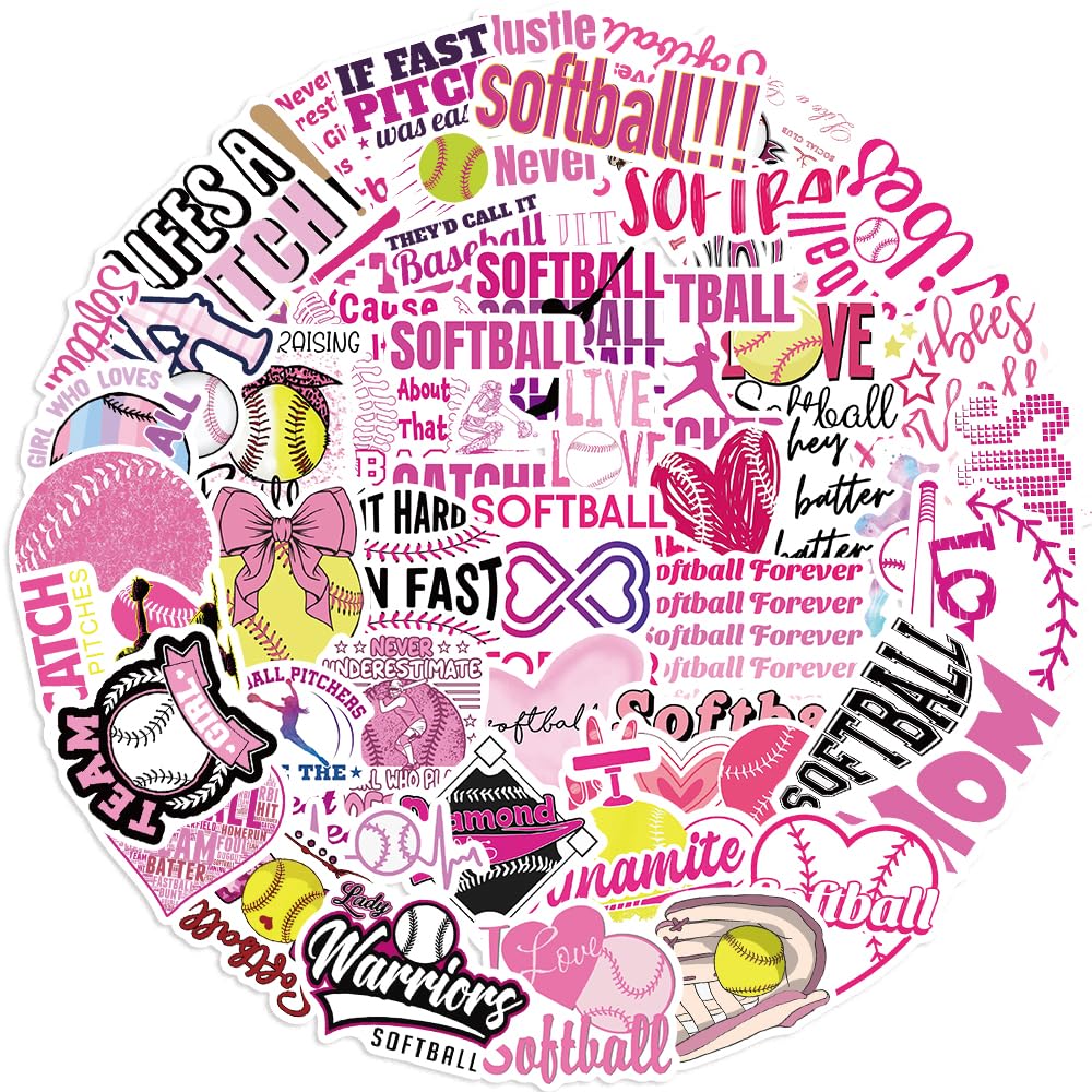 Amazon.com: 50PCS Pink Softball Stickers Sports Themed Party Stickers ...