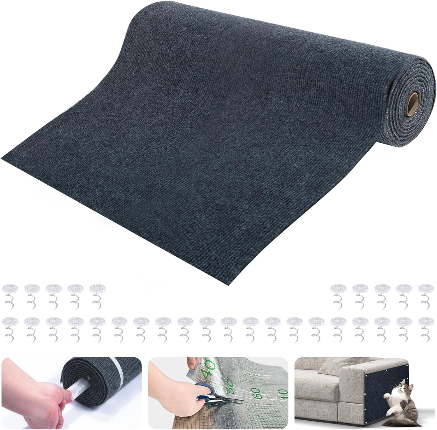 Cat Scratching Mat, 118"x15.8" Self-Adhesive Cat Scratch Furniture ...