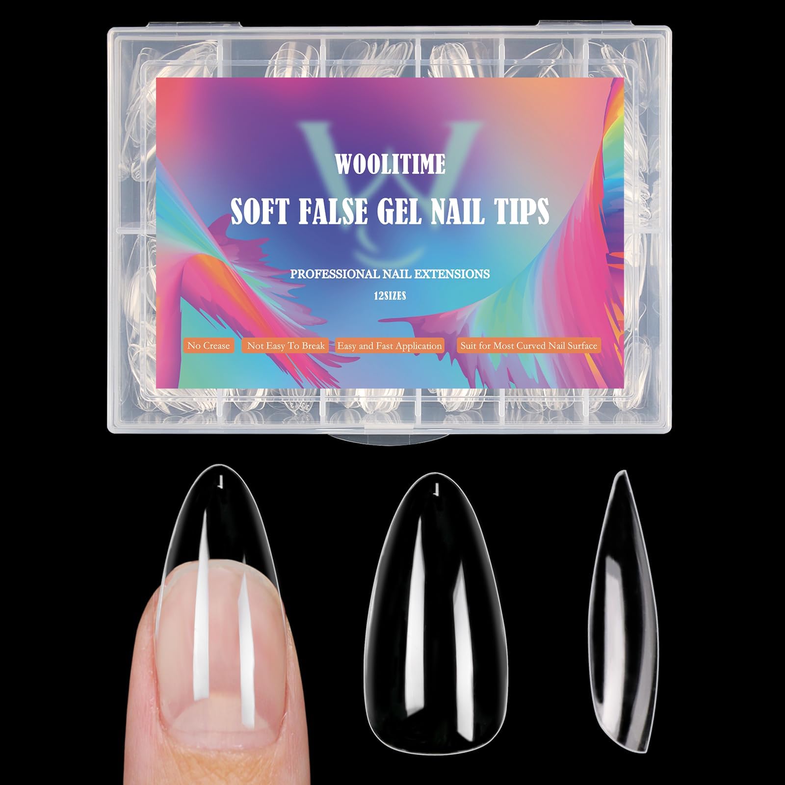 Amazon.com: Woolitime Clear Medium Almond Gel x Nail Tips, 240pcs Full ...