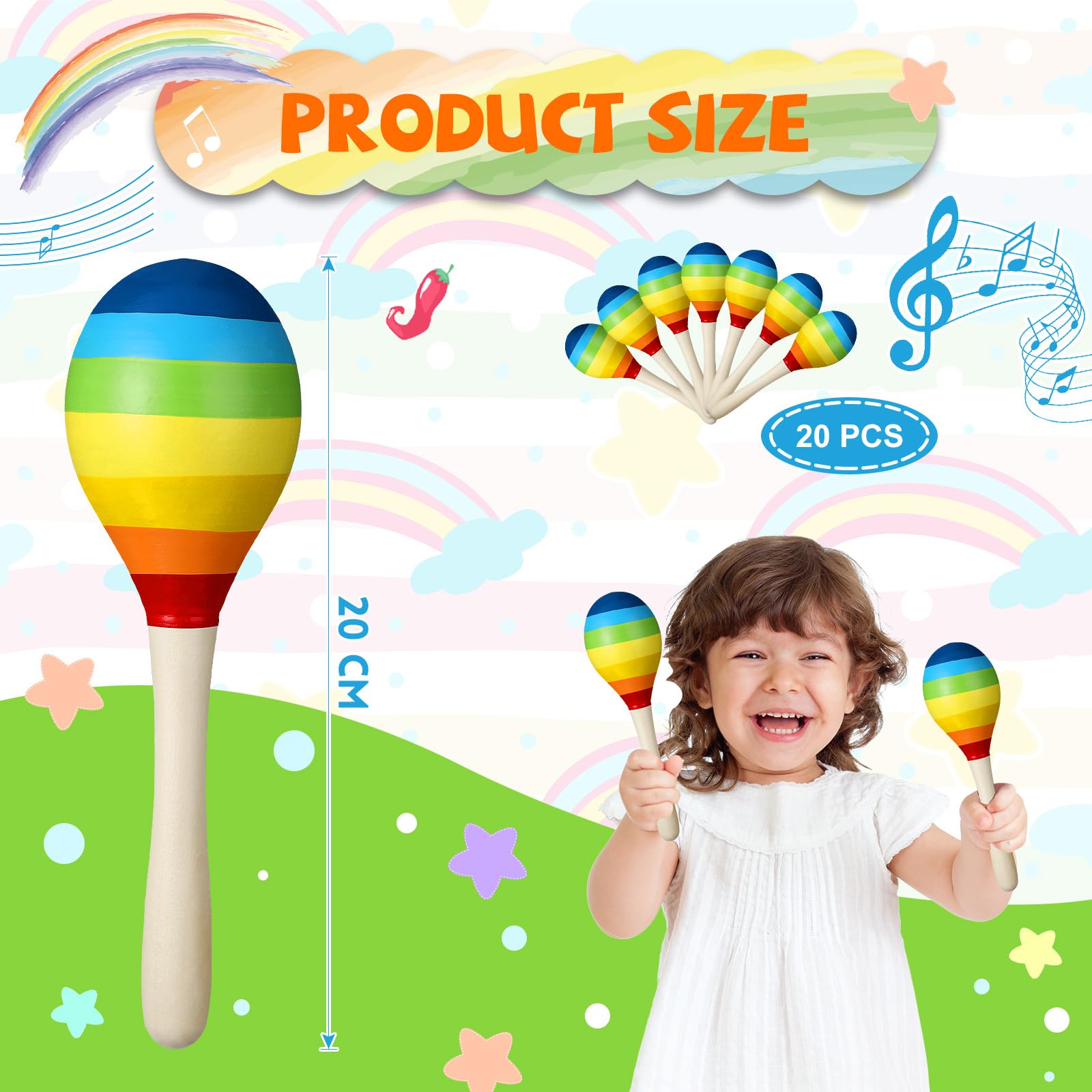 Snapklik.com : Boao 20 Pcs 7.87 Inch Cinco De Mayo Maracas Wooden Fiesta Maracas Design ...