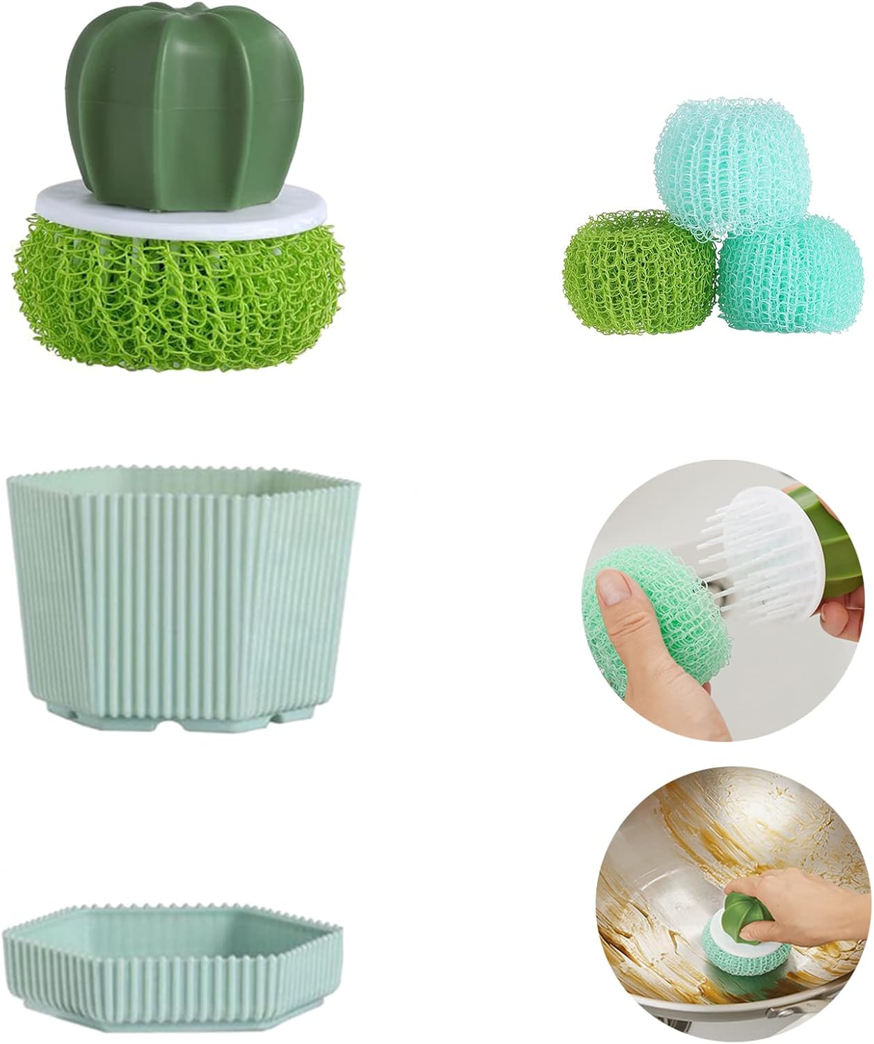 Amazon.com: 6pcs Dish Brush Holder Set, Cactus Kitchen Dish Scrub ...