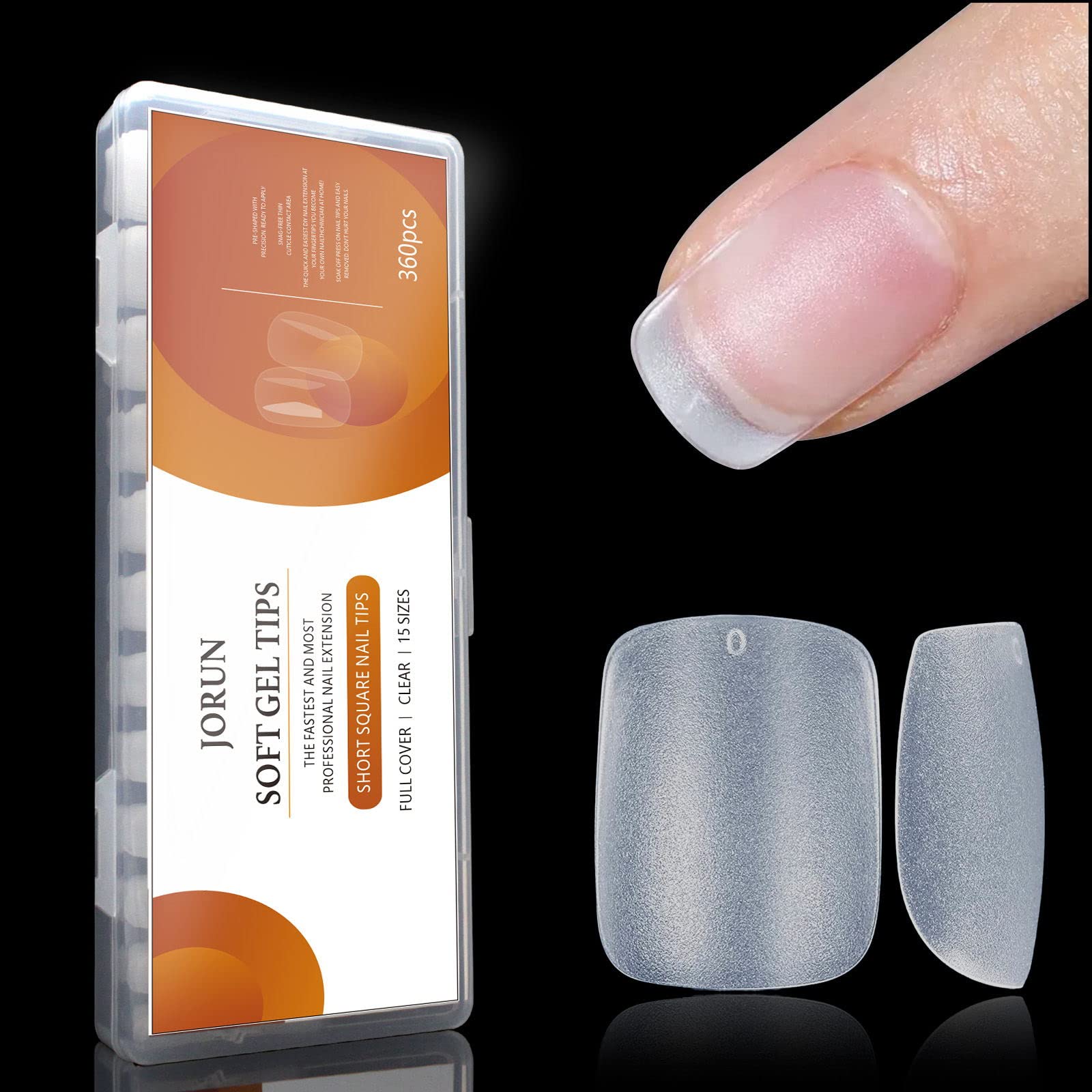 360PCS Extra Short Square Gel False Nail Tips, Clear Soft Gel Full ...