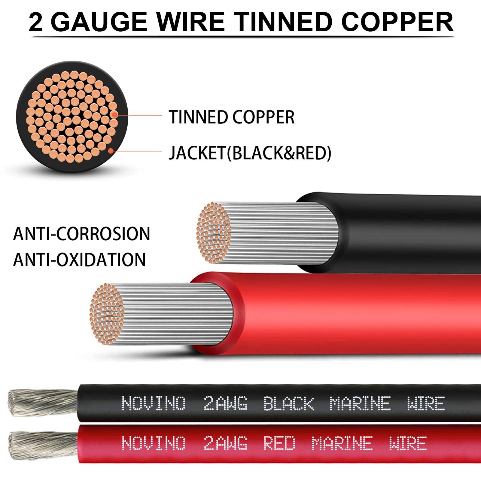 Snapklik.com : 2 Gauge Marine Wire Include 2AWG 5FT Red & 5FT Black,2 ...