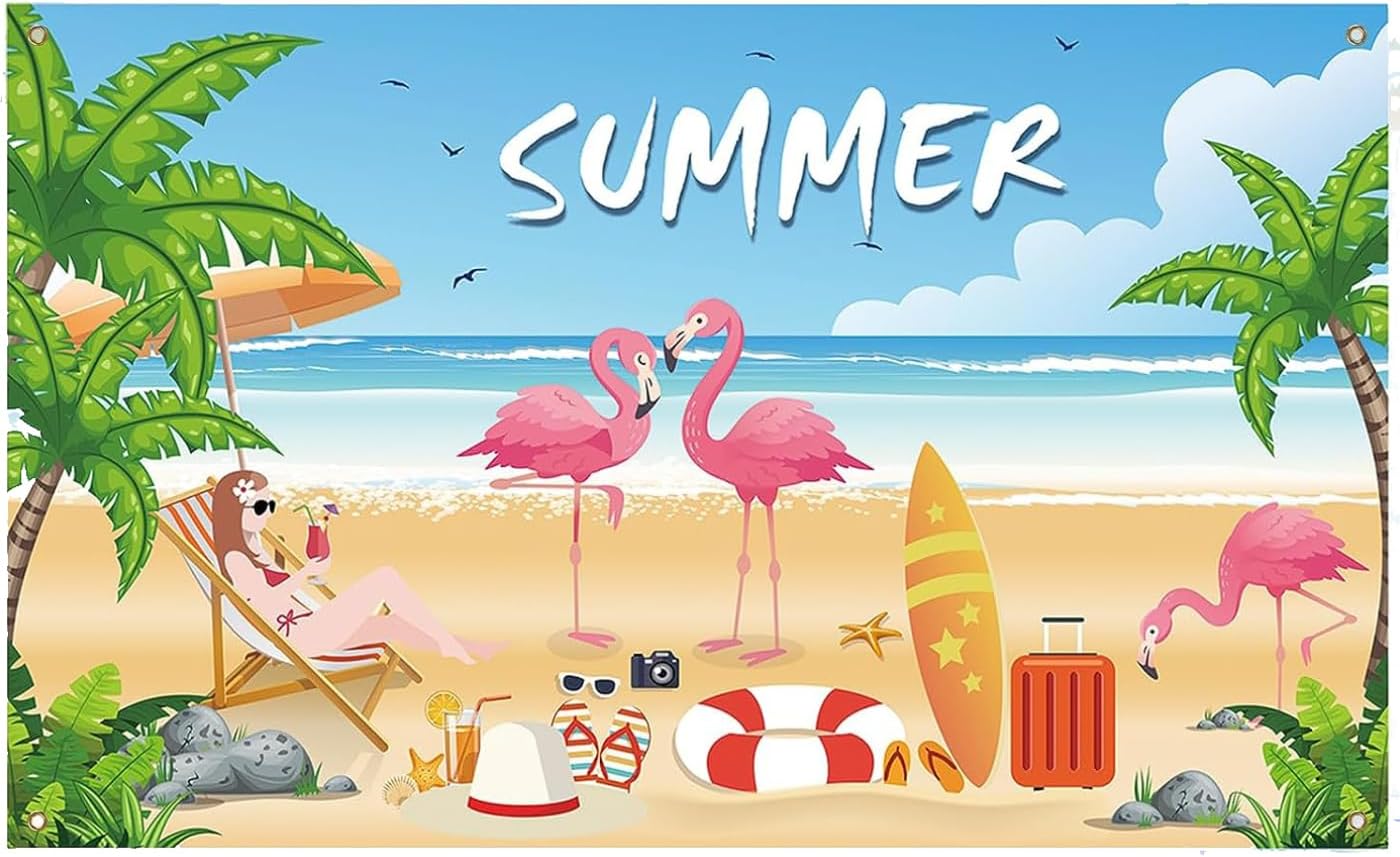 Amazon.com : GORWERY 6FT Beach Photo Booth Backdrop,Flamingo Hawaiian ...