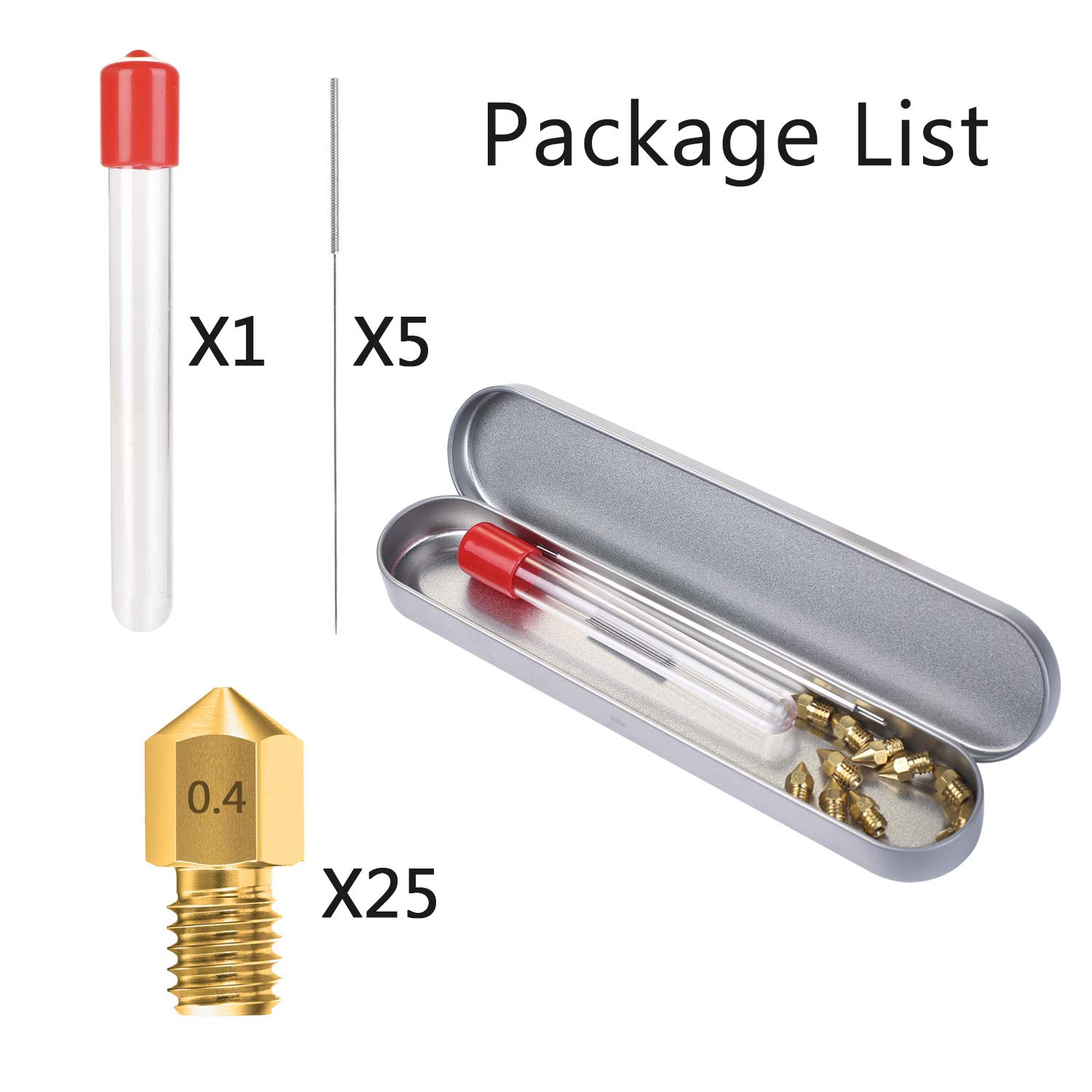 Snapklik.com : 25 Pcs 04MM Ender 3 Nozzle MK8 3D Printer Extruder Brss ...