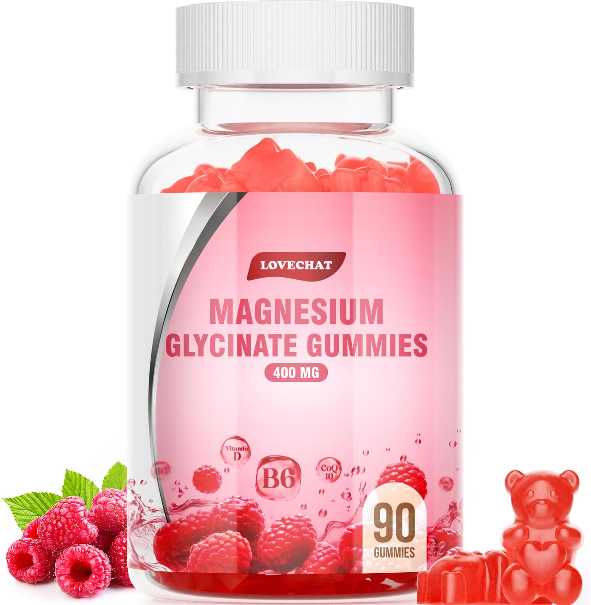 Amazon.com: Magnesium Glycinate 400mg, 90 Magnesium Raspberry Gummies ...