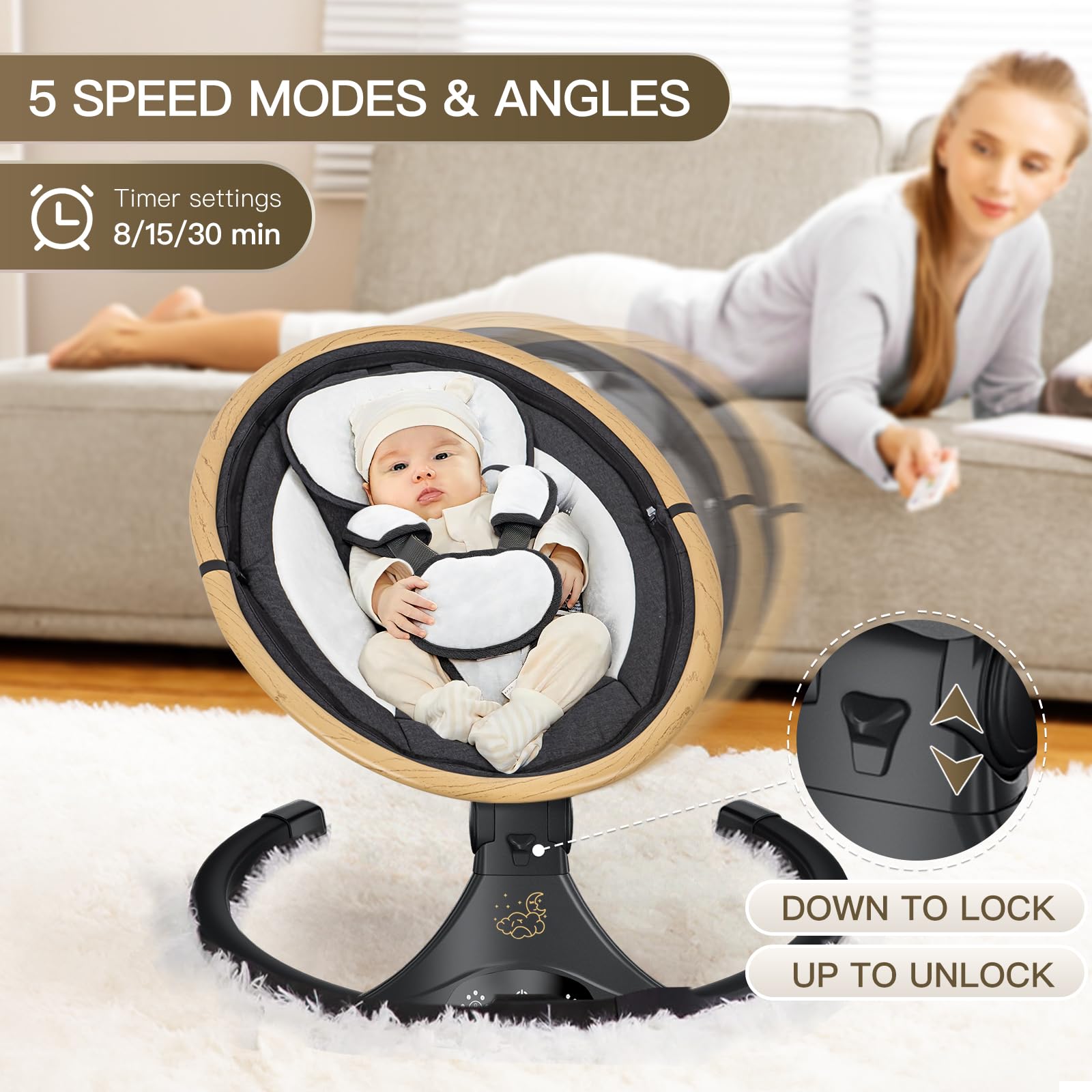 Baby Swings for Infants,Electric Baby Swing Timing Function 5 Swing ...