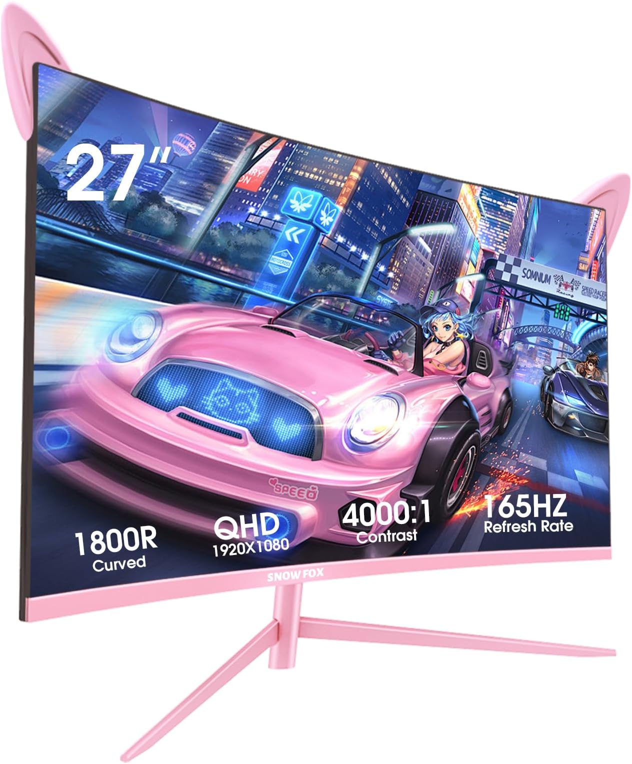 Amazon.com: SNOW FOX Pink 27 inch Curved 1800R Computer Monitor FHD ...