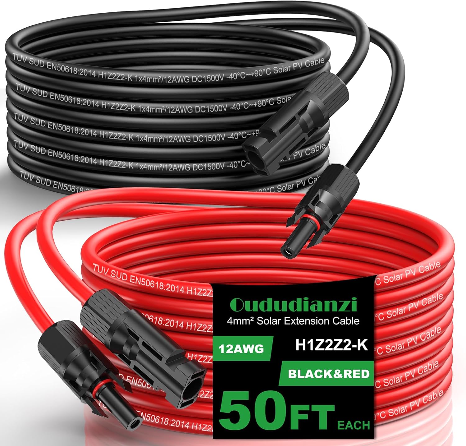 Amazon.com: Oududuanzi 12AWG Solar Extension Cable 50Ft, Solar Panel ...