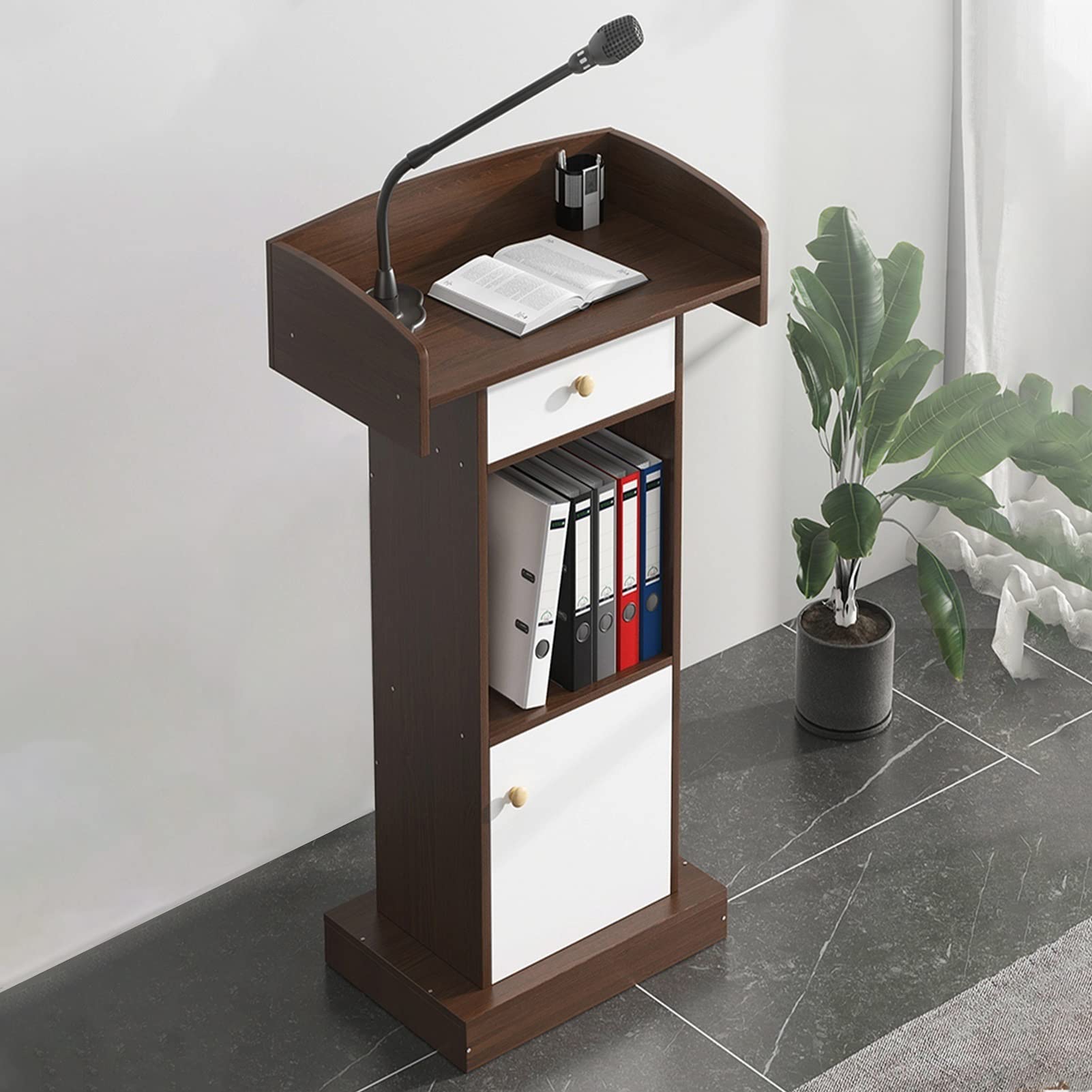 Buy Podium Commercial Pulpit Podiums, Brown & White Lecture Stand ...