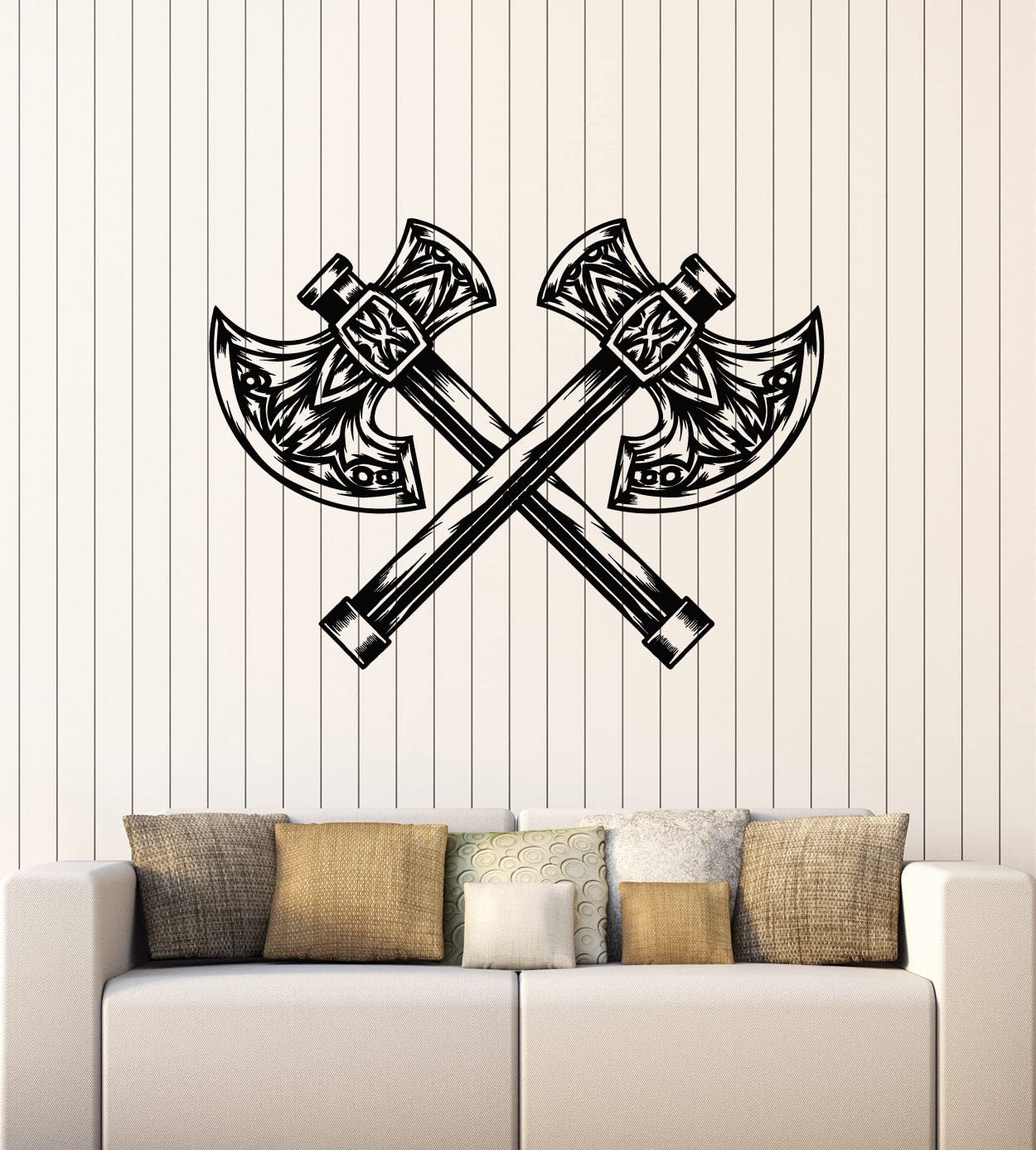 Amazon.com: Large Vinyl Wall Decal Weapons Crossed Warrior Viking Axes ...