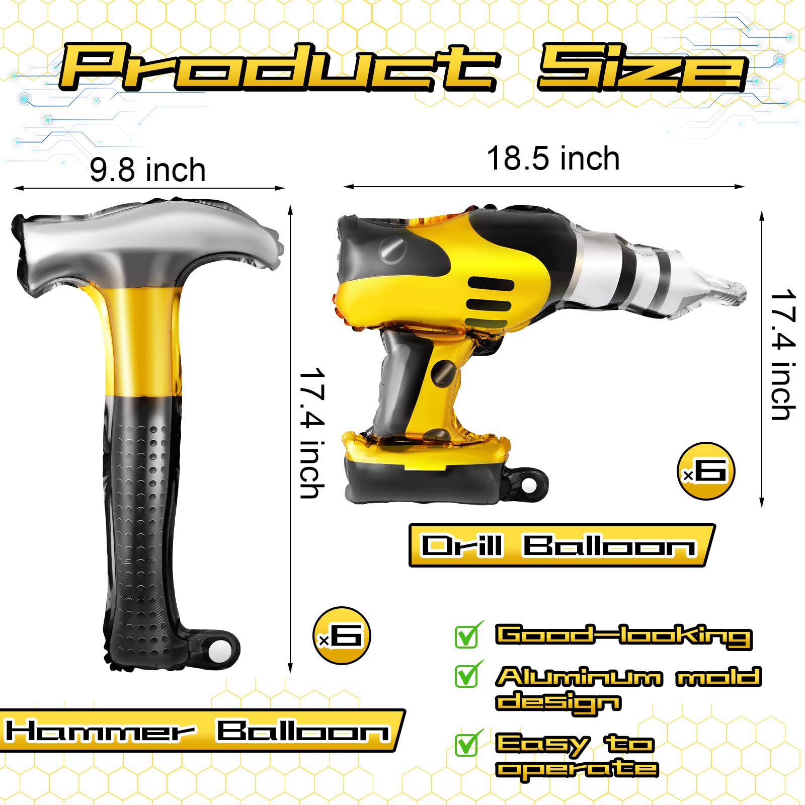 Snapklik.com : 12 Pcs Hammer Drill Balloons Set 17 Inch Inflatable Toys ...