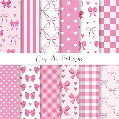 Amazon.com: JarThenaAMCS 24 Sheets Pink Bow Pattern Paper Bowknot Heart ...