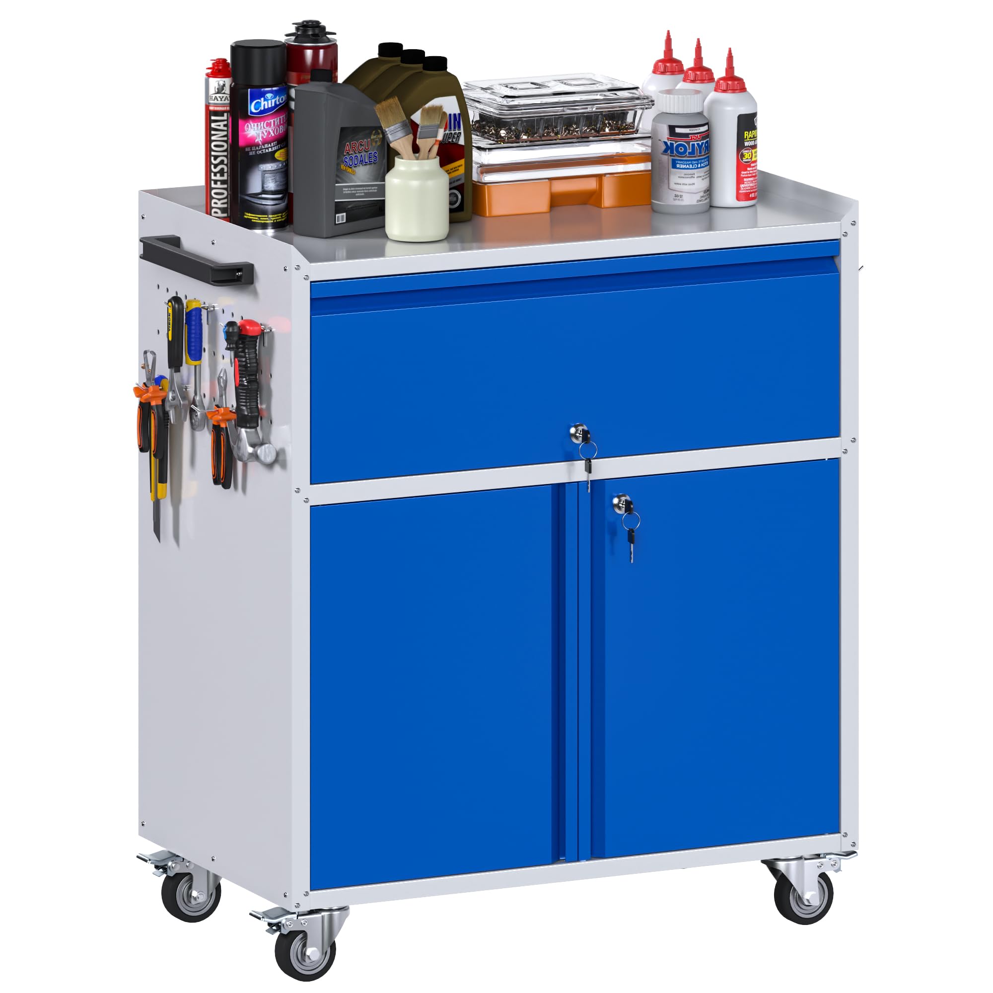 Amazon.com: Aobabo Metal Cabinet on Wheels, Metal Garage Cabinet with 1 ...
