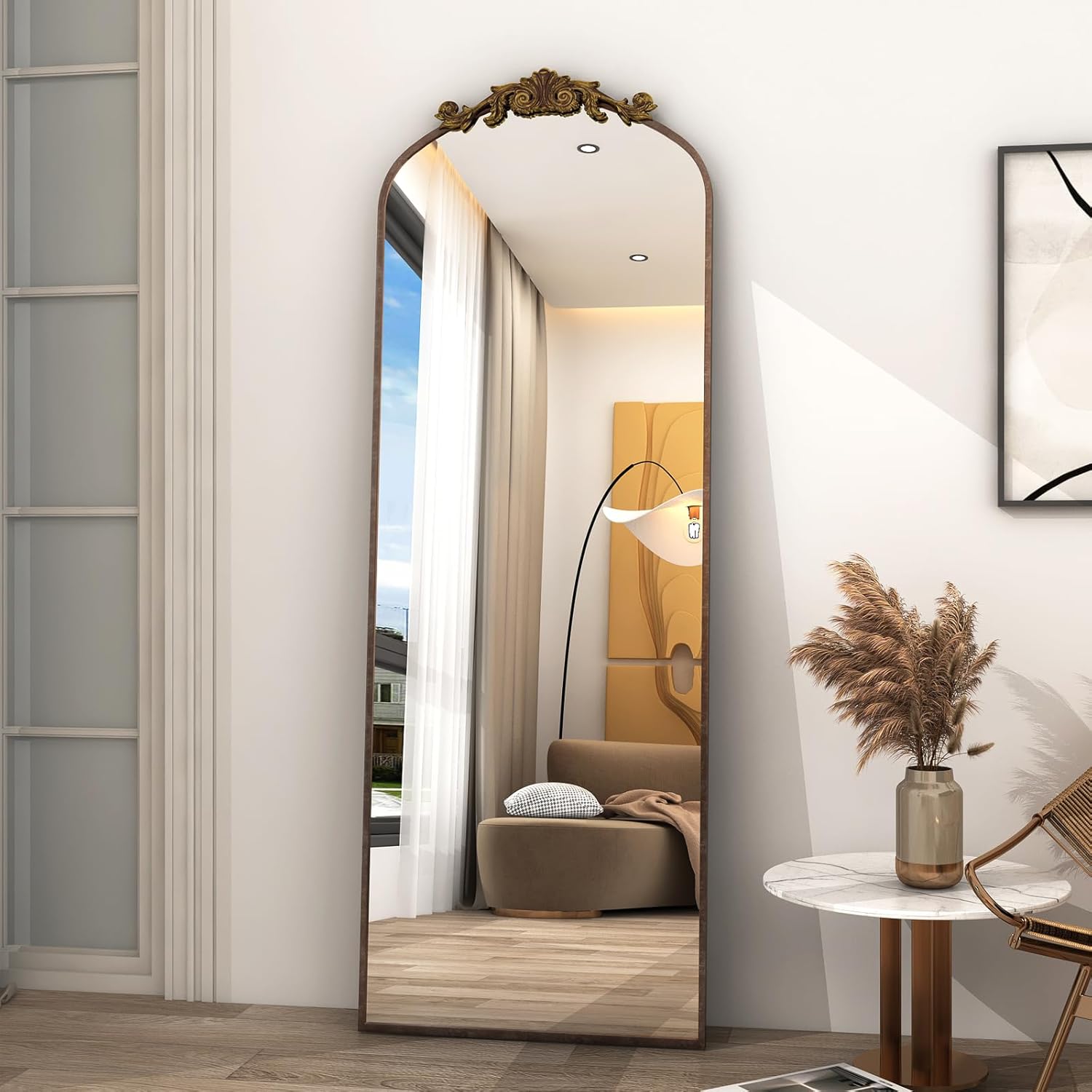 Amazon.com: SMIROR Vintage Full Length Mirror 78x32, Gold Arched Ornate ...