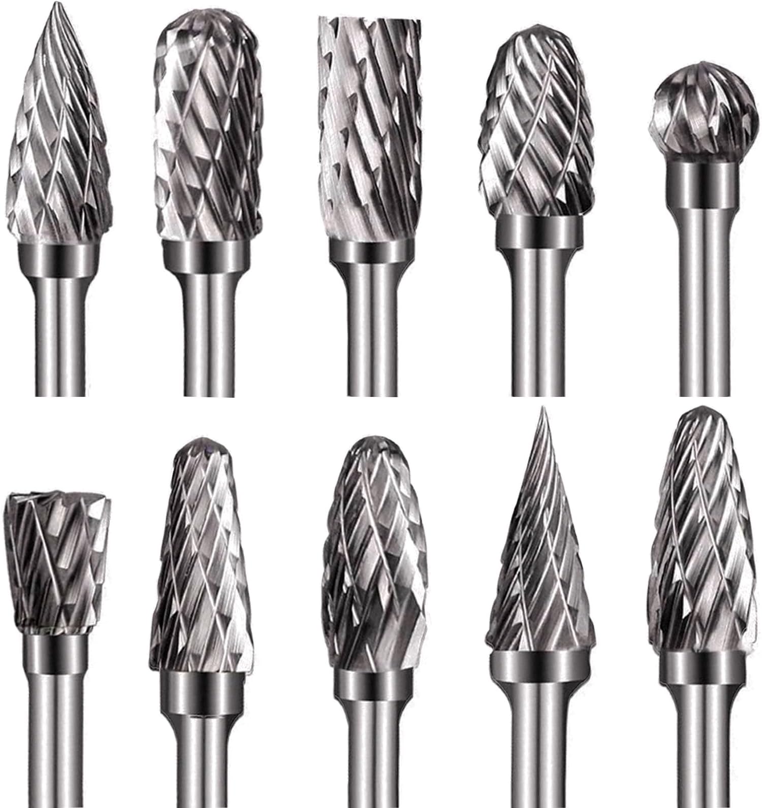 Eyech 10pc Tungsten Carbide Burr Set 1/4" Shank Double Cut Rotary ...