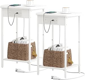 Amazon.com: Hzuaneri End Tables with Charging Station, Narrow Side Tables Living Room ...
