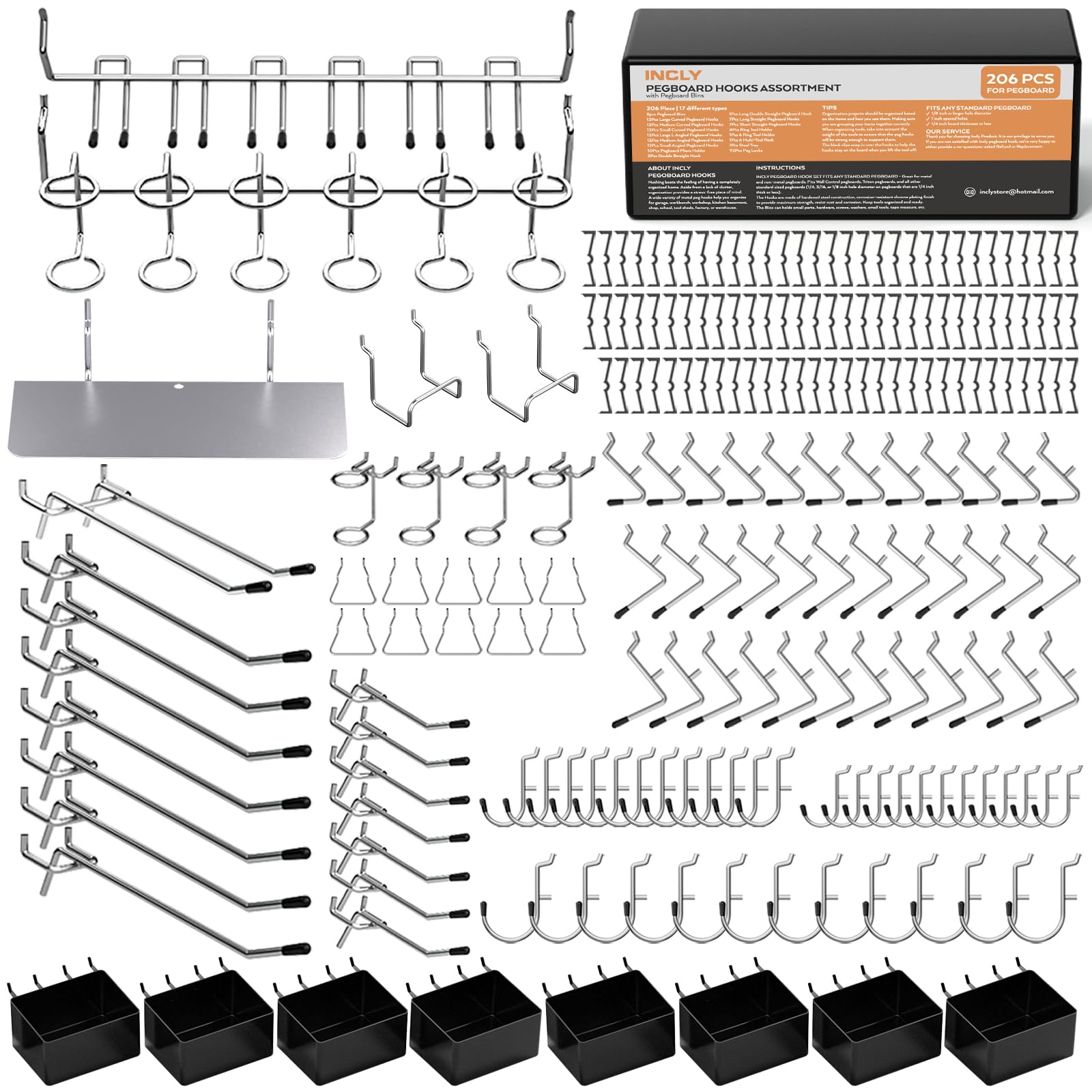 Snapklik.com : INCLY 206PCS Pegboard Hooks Assortment, Pegboard ...