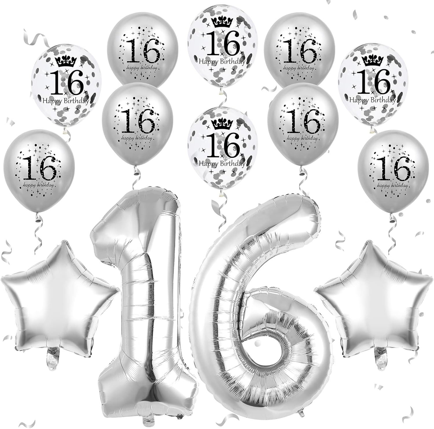 16th Birthday Balloons Decorations Sliver 40 Inch Large Number 16 ...
