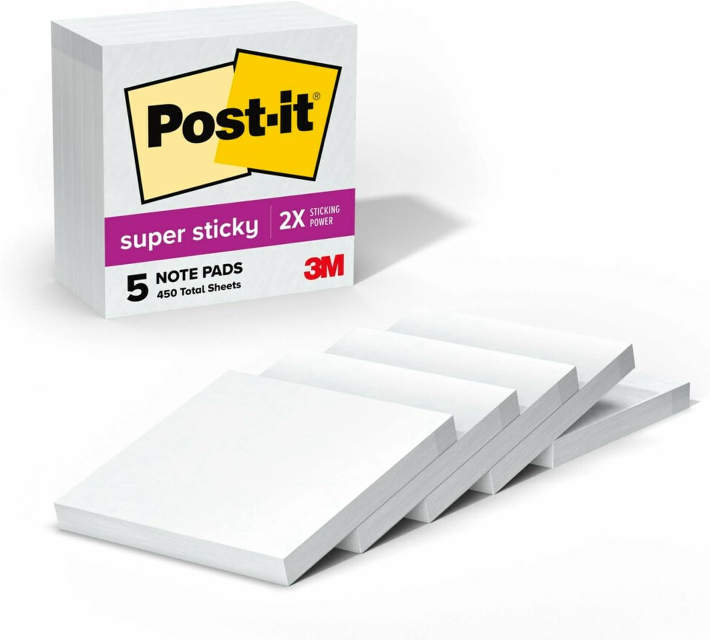 Post-it Super Sticky Notes, 3 x 3-Inches, White, 5-Pads/Pack (654-5SSW ...