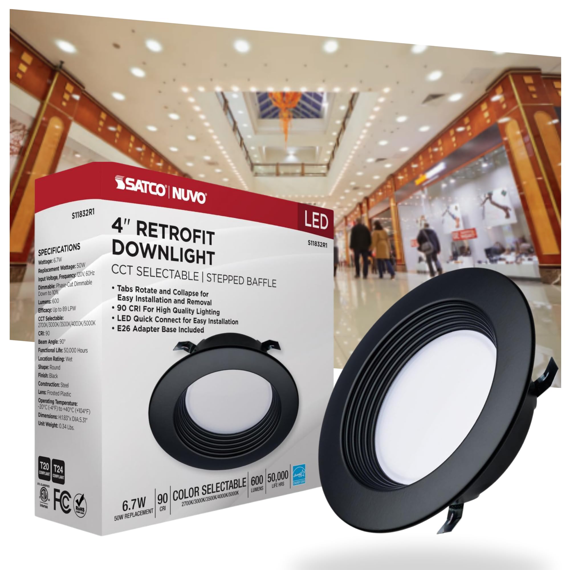 Satco S11832R1, 6.7 Watt; Dimmable LED Downlight Retrofit; 4 Inch; CCT ...