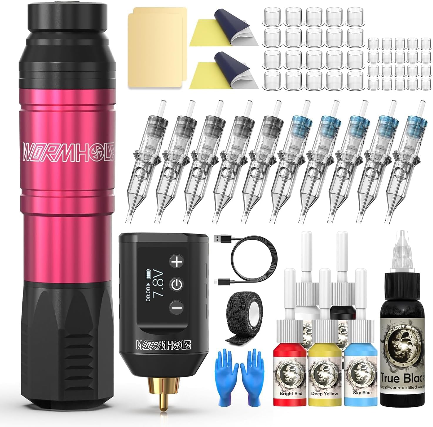 Amazon.com: Wormhole Tattoo Gun Kit Wireless Tattoo Machine Kit ...