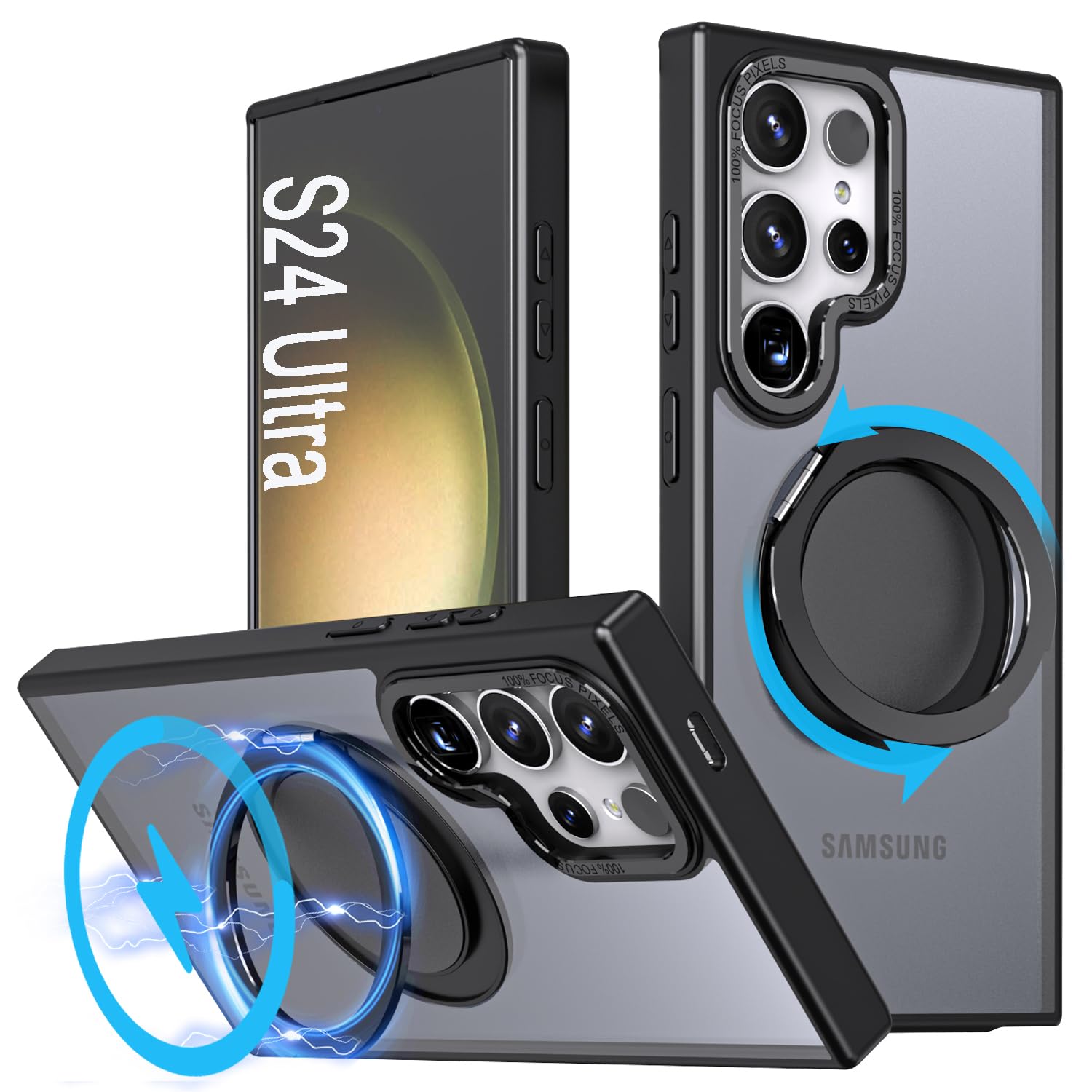 Amazon.com: DAWEIXEAU Magnetic Ring Case for Galaxy S24 Ultra,Compatible with MagSafe with 360 ...