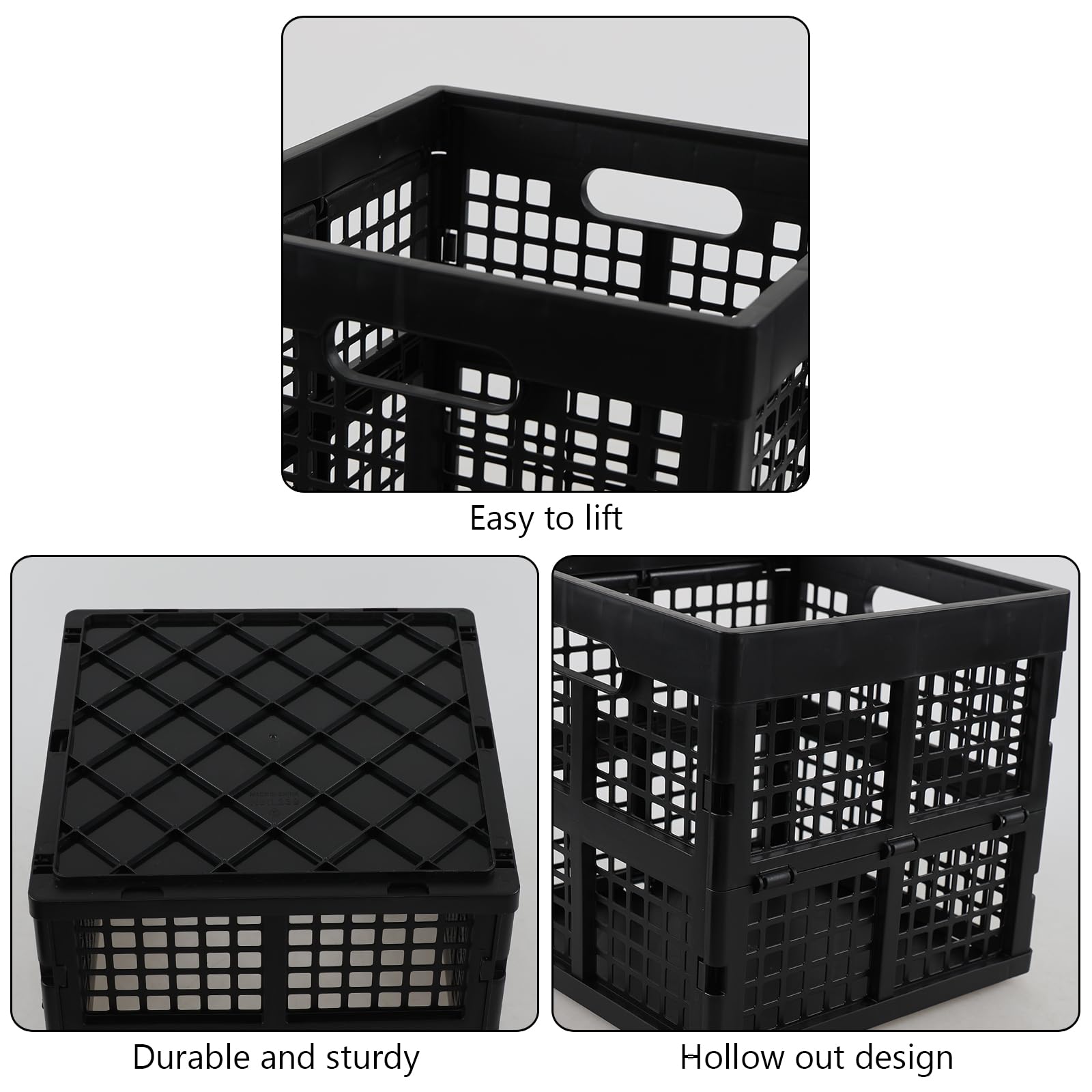 Plastic Utility Crates 3-Pack Black Square Milk Crates - Stackable ...