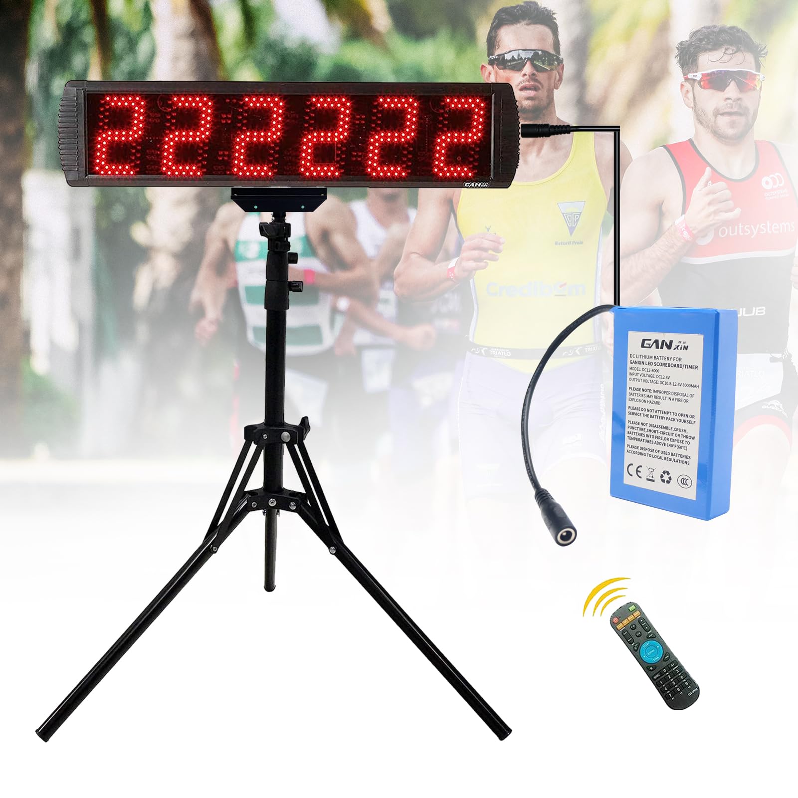 GAN XIN Portable 5'' High 6 Digits LED Race Clock with Tripod and 12V ...