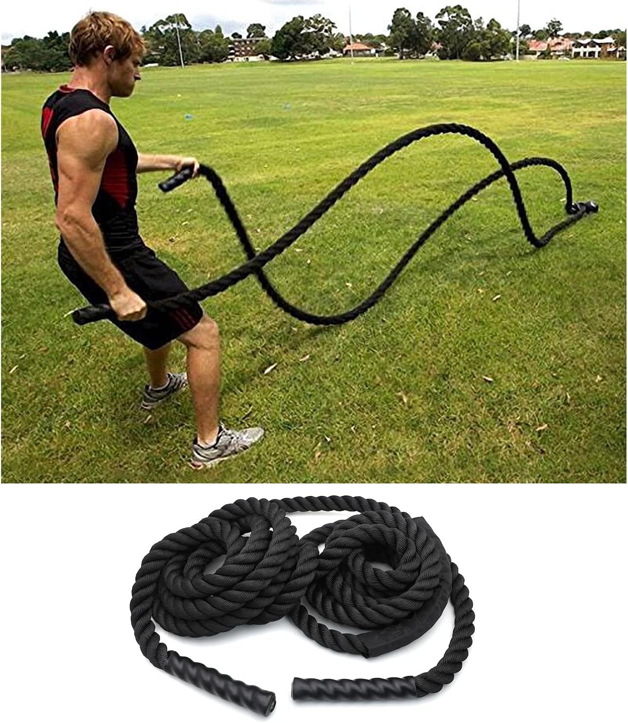 Amazon.com: XKH- Full Body Workout Battle Rope 1.5"/30ft Training ...