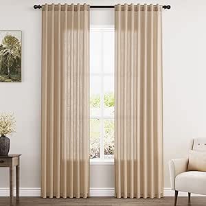 Amazon.com: Tan Linen Curtains 84 Inches Long for Bedroom Back Tab ...