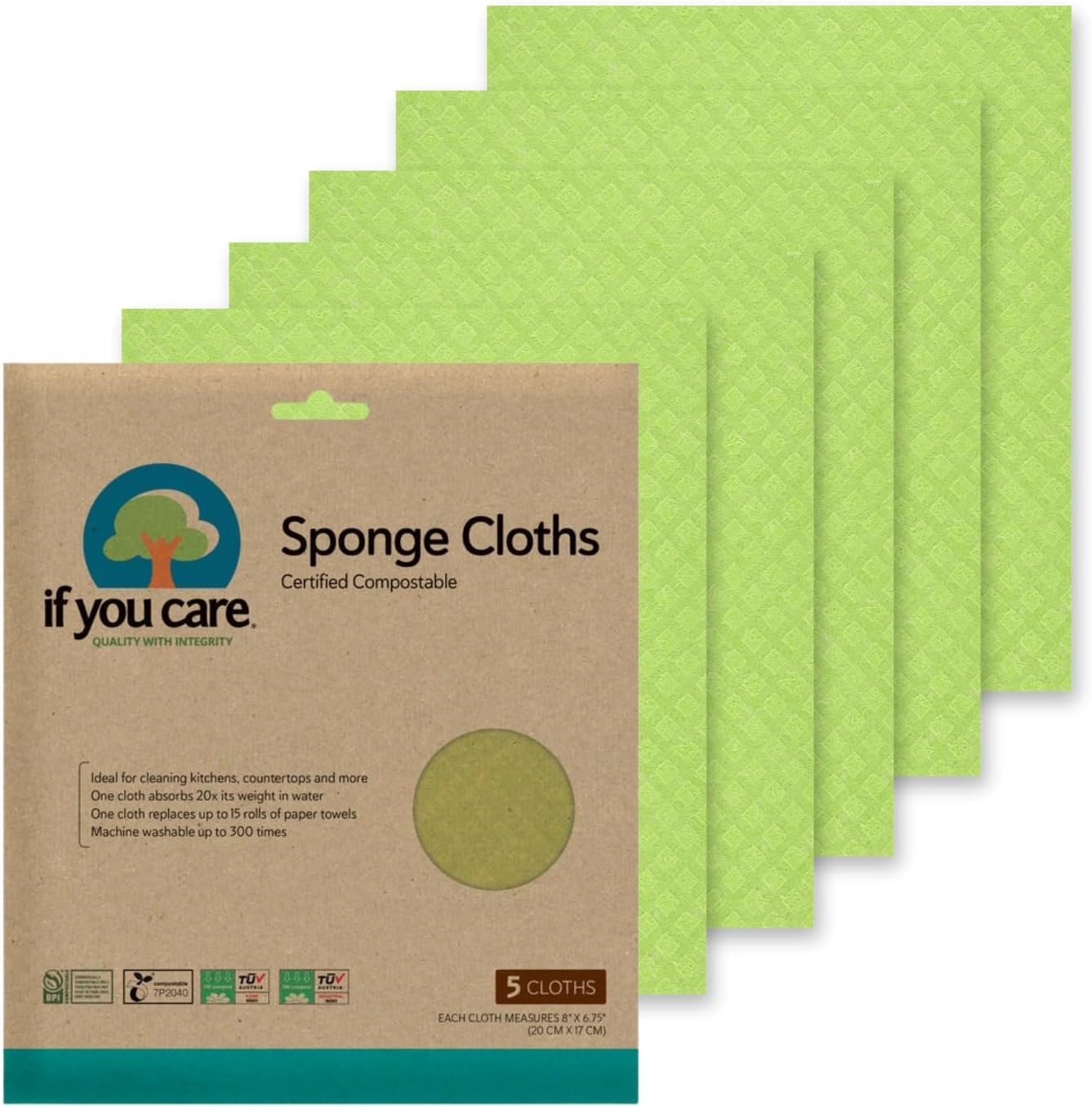 Amazon.com: If You Care 100% Natural Sponge Cloths, 5 Count : Health ...