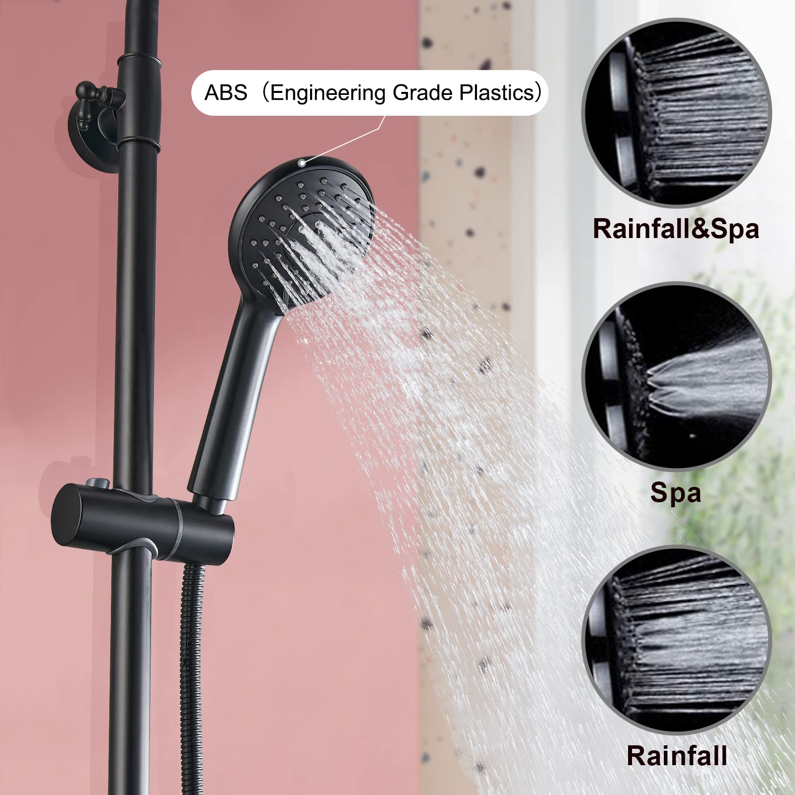 Snapklik.com : Midanya Matte Black Shower Fixture Set Stainless Steel ...