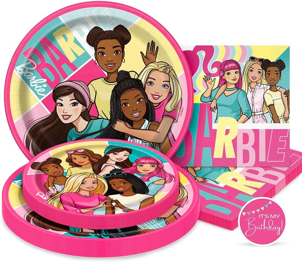 Amazon.com: Unique Barbie Plates and Napkins Party Supplies for 16 ...