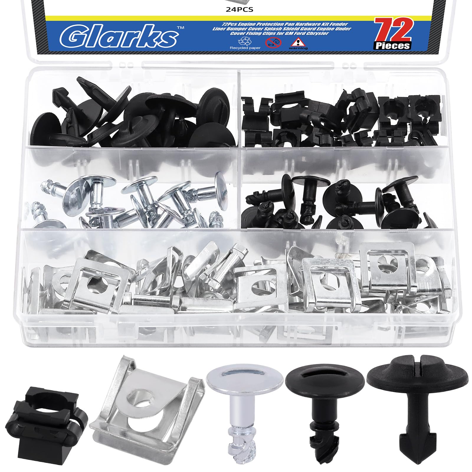 Amazon.com: Glarks 72Pcs Car Engine Protection Pan Hardware Kit, Engine ...