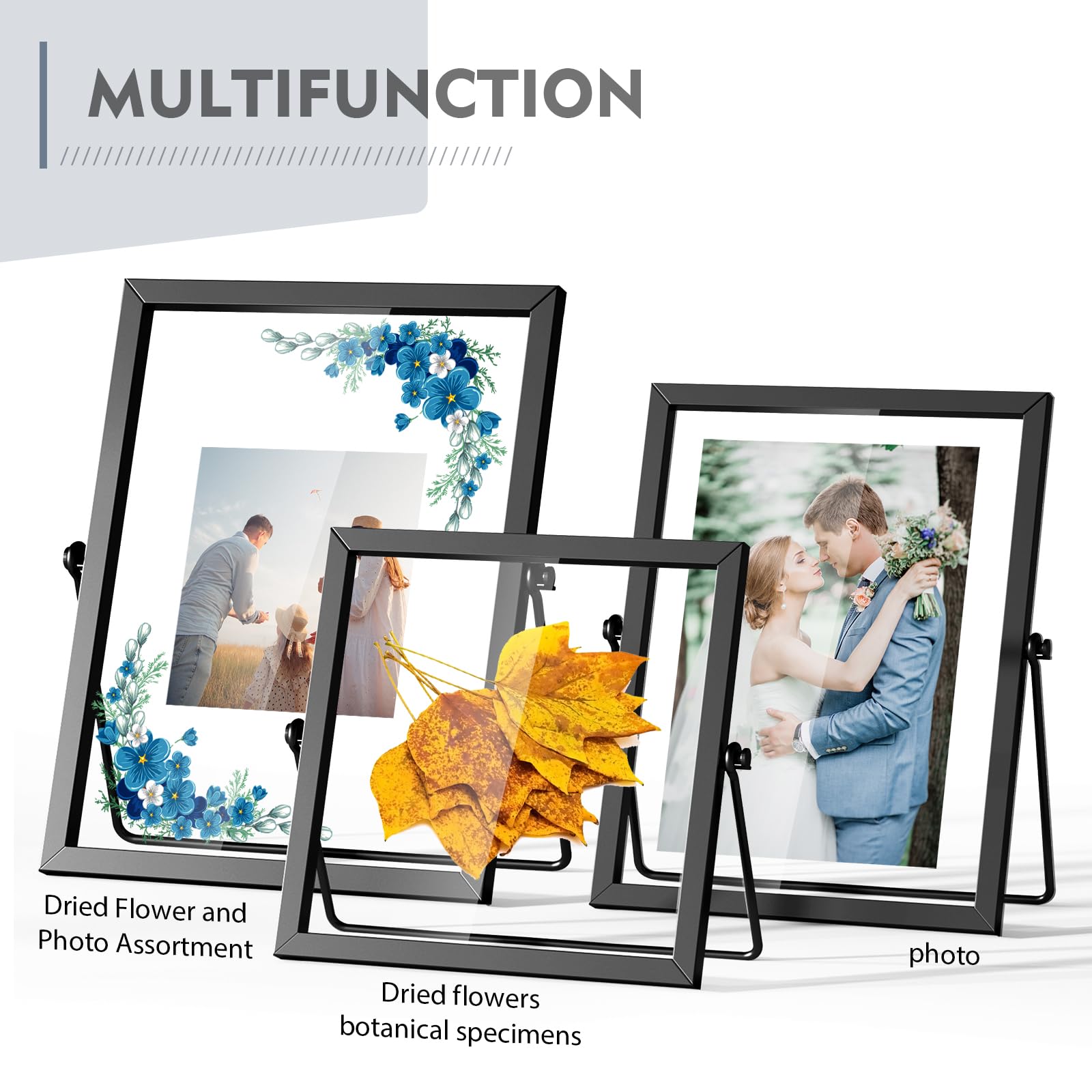 Snapklik.com : ANDUTEES Set Of 3 Floating Glass Picture Frames, Black ...