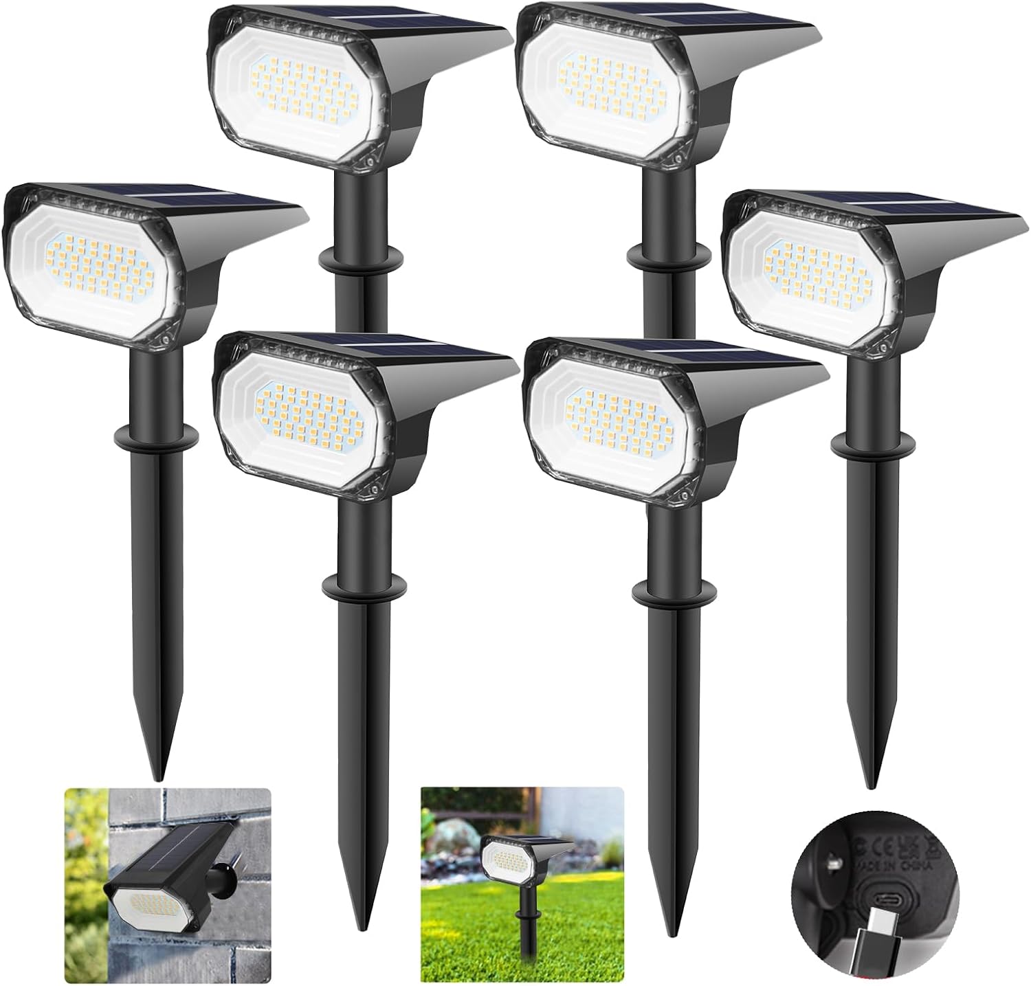 CILIENG 6 Pack Solar Landscape Spotlights - Warm White 3000K, 46 LEDs ...