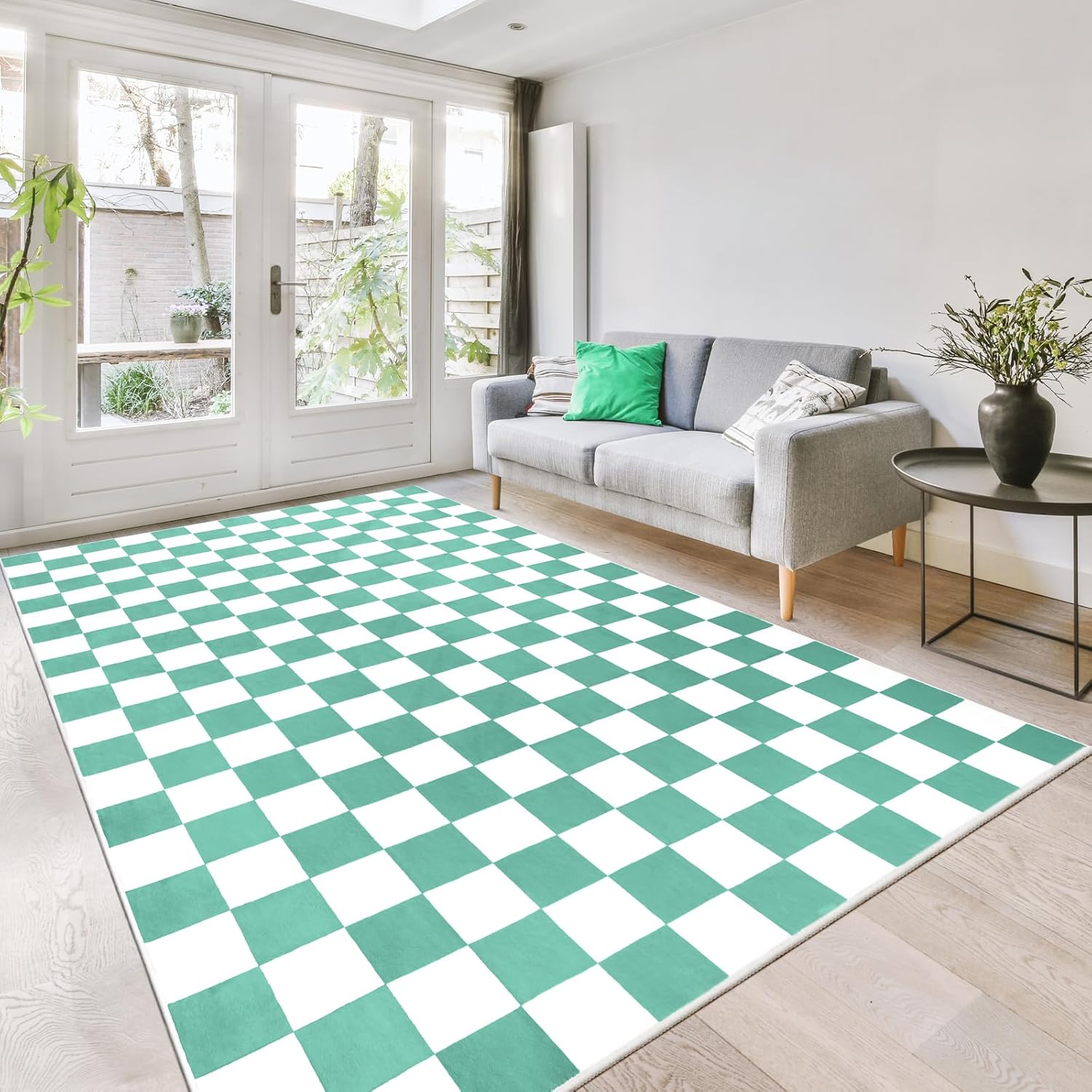Amazon.com: Terrug Green and White Checkered Rug for Living Room ...