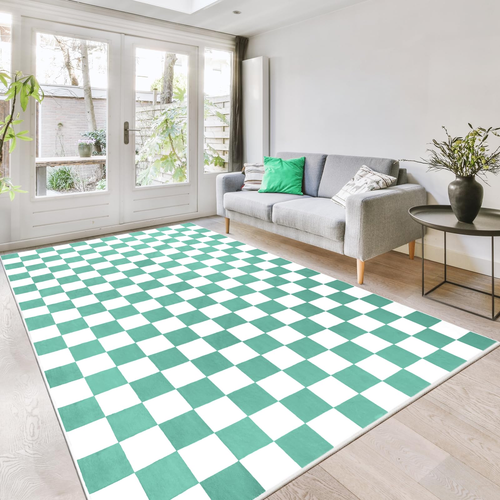 Amazon.com: Terrug Green and White Checkered Rug for Living Room ...