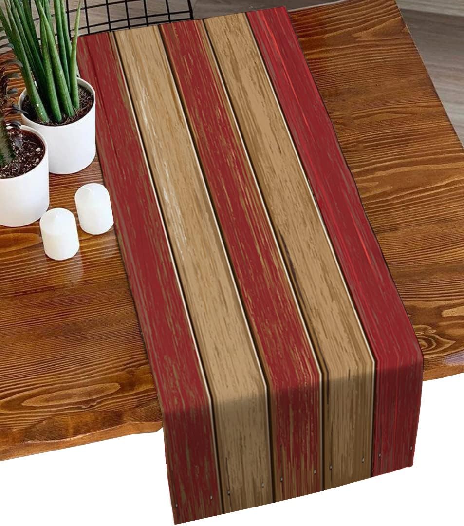 Amazon.com: Table Runner,Burgundy Red Farm Vintage Wooden Grain Cotton ...