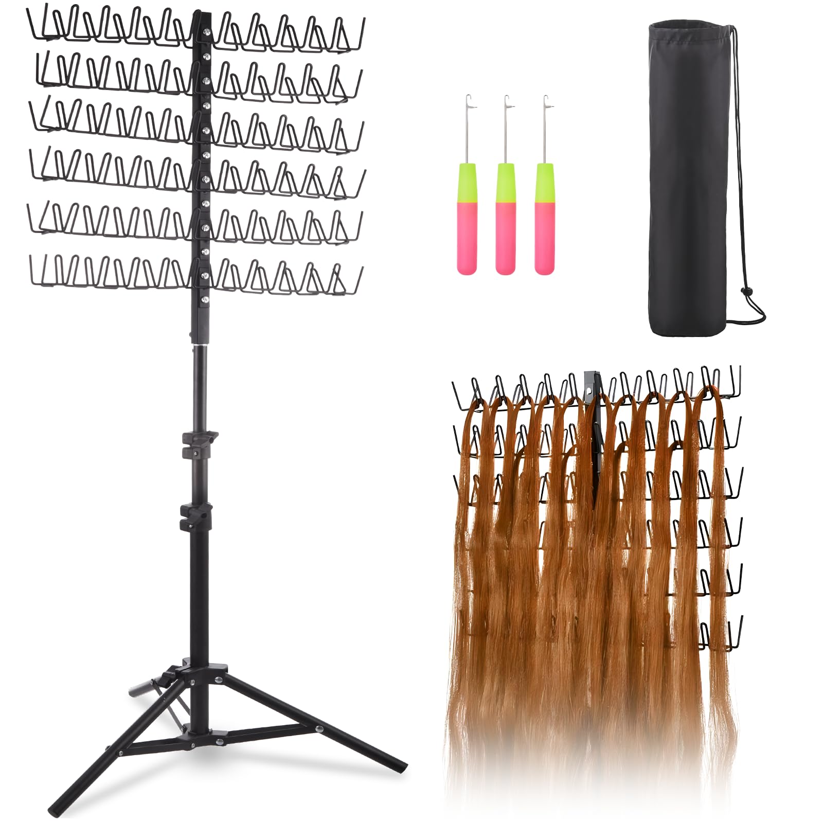 Amazon.com : Lictin Braiding Hair Rack, 120 Pegs, Height Adjustable 2 ...
