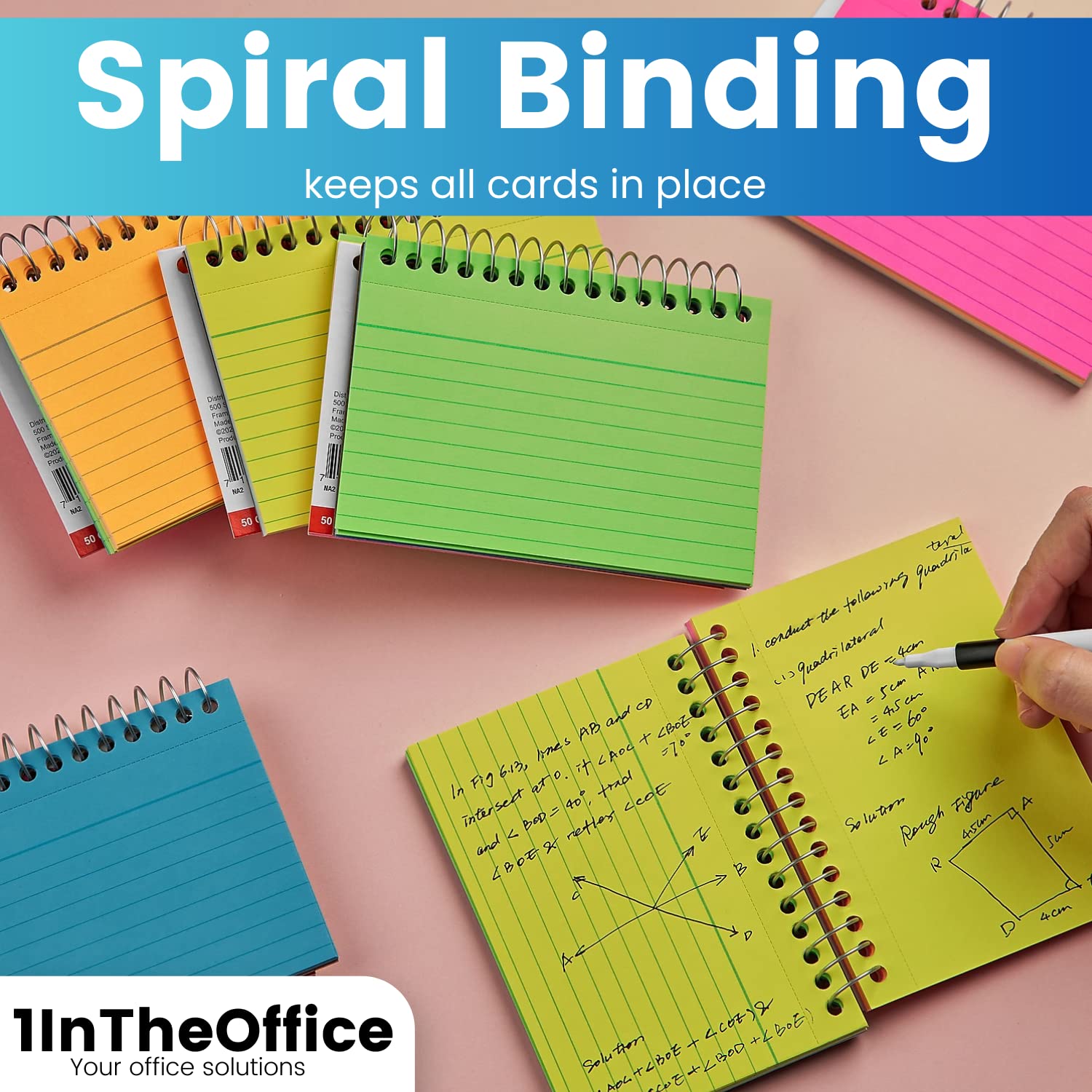 Snapklik.com : 1InTheOffice Spiral Index Cards 3x5, Ruled Neon, Lined ...