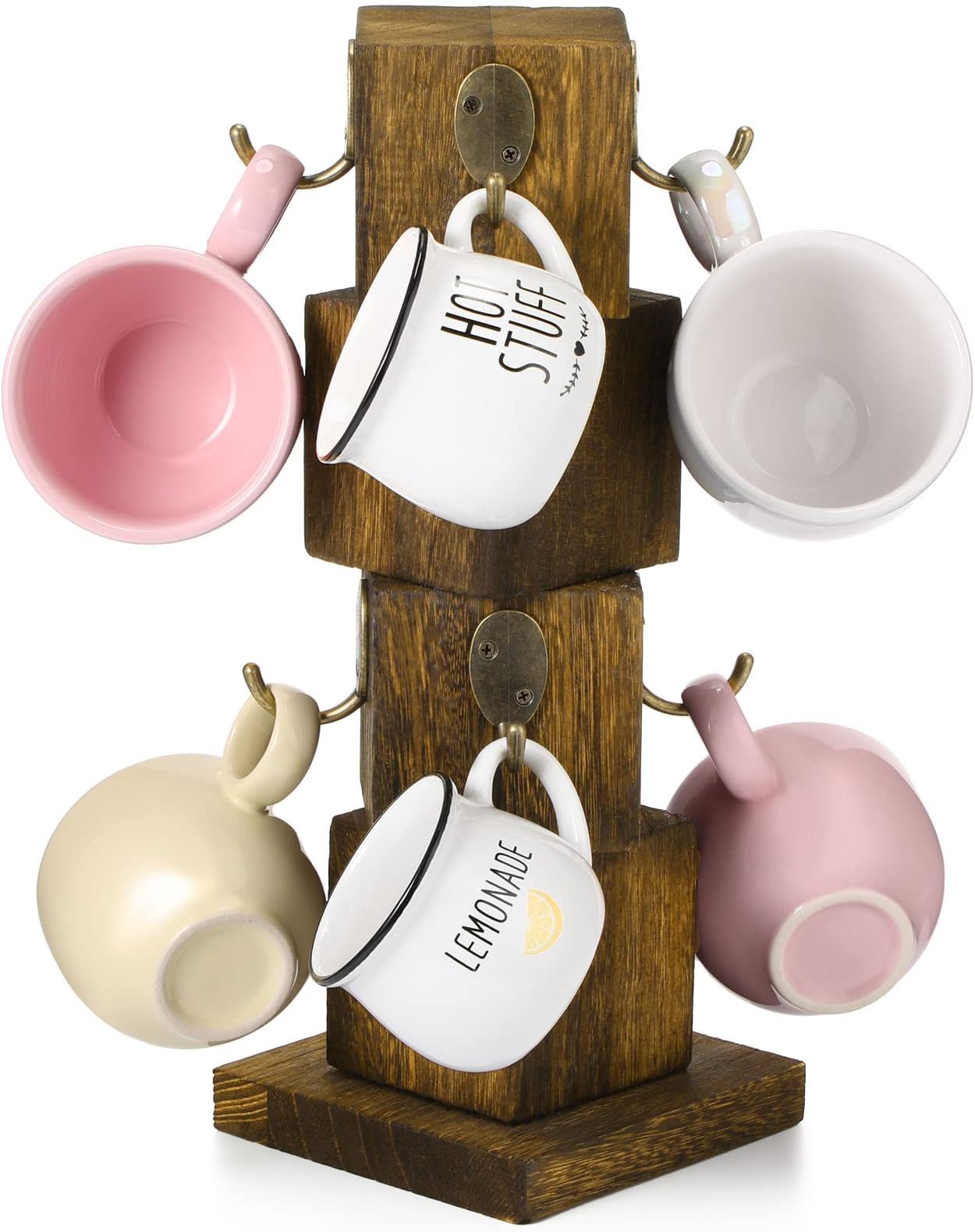 Amazon.com: Vesici Wood Coffee Mug Holder Rustic Wooden Coffee Cup ...