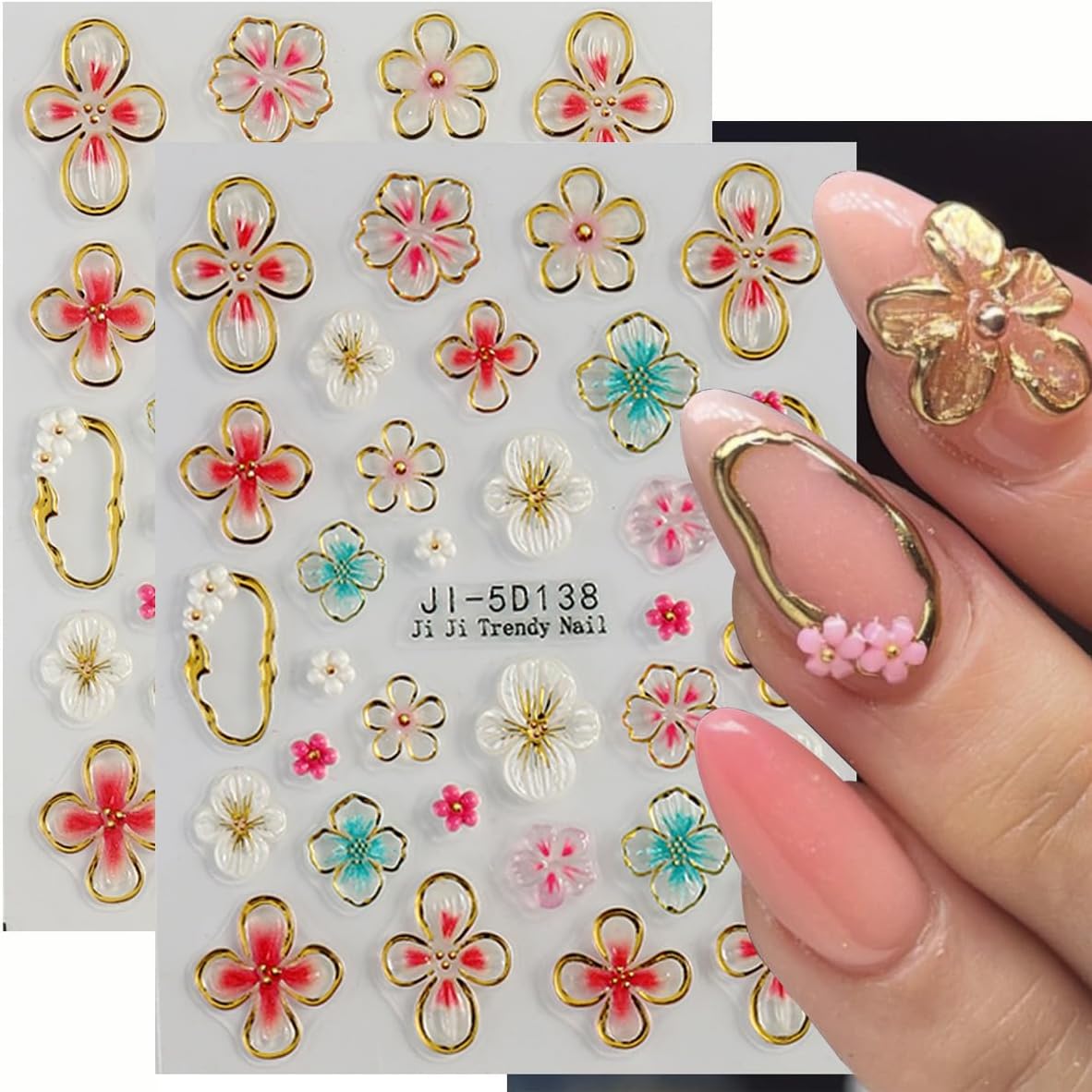 Amazon.com: 2 Sheets Spring Nail Stickers for Nail Art - Flower Nail ...