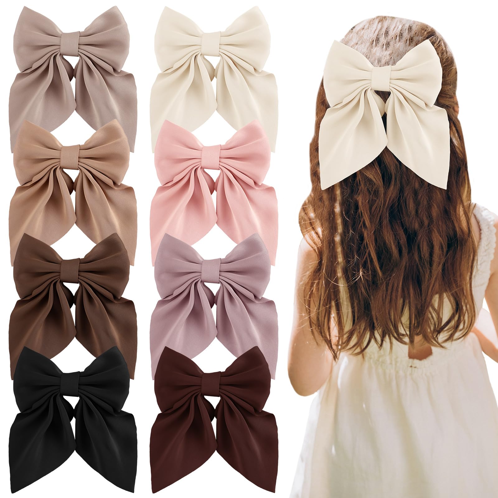 Amazon.com : 8 Pcs Hair Bows for Women, Medium Bow Hair Clips Brown ...
