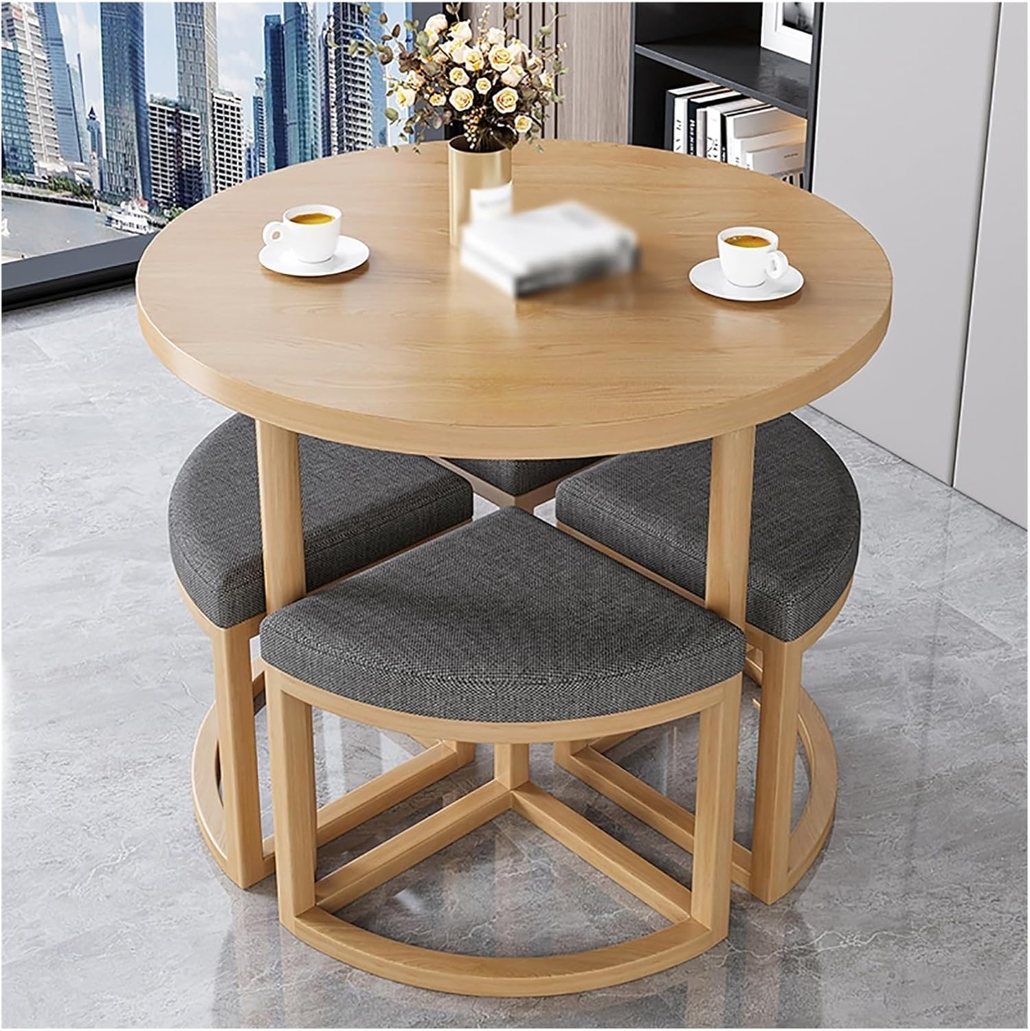 Amazon.com: Round Dining Table Set With 4 Chair,Office Reception Room ...