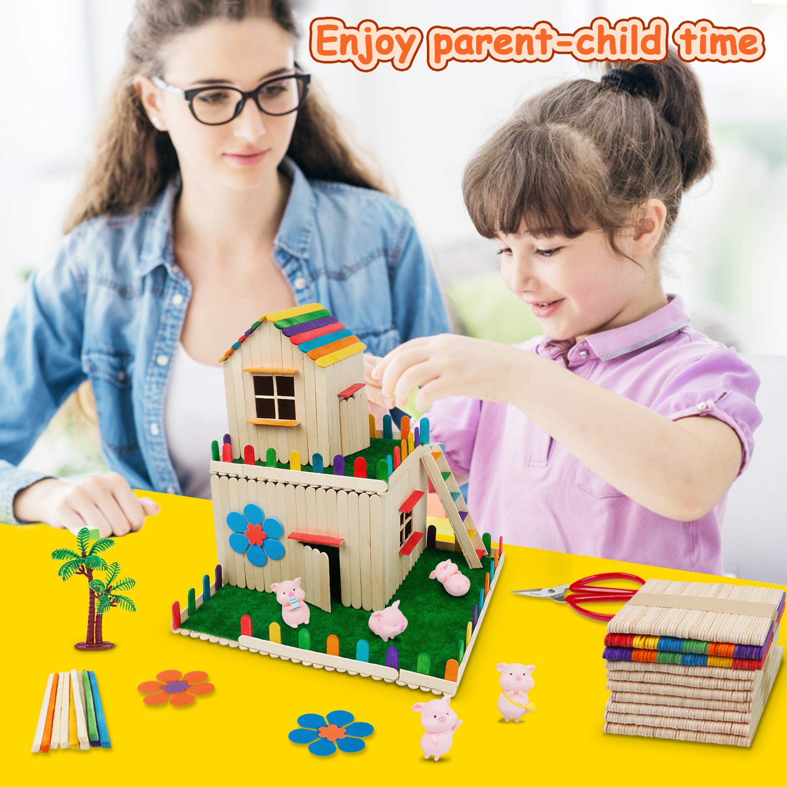 Wooden Stick House DIY Popsicle Stick House Kit With Garden Wooden