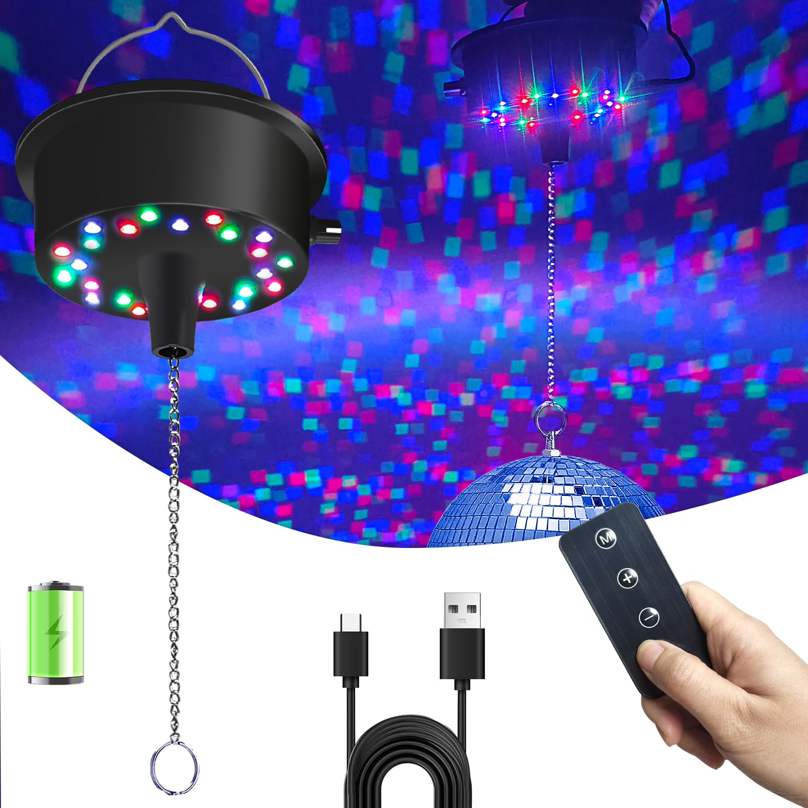 Disco Ball Motor with Lights with Remote, Palujorty 5 RPM-9 RPM 24 LED ...
